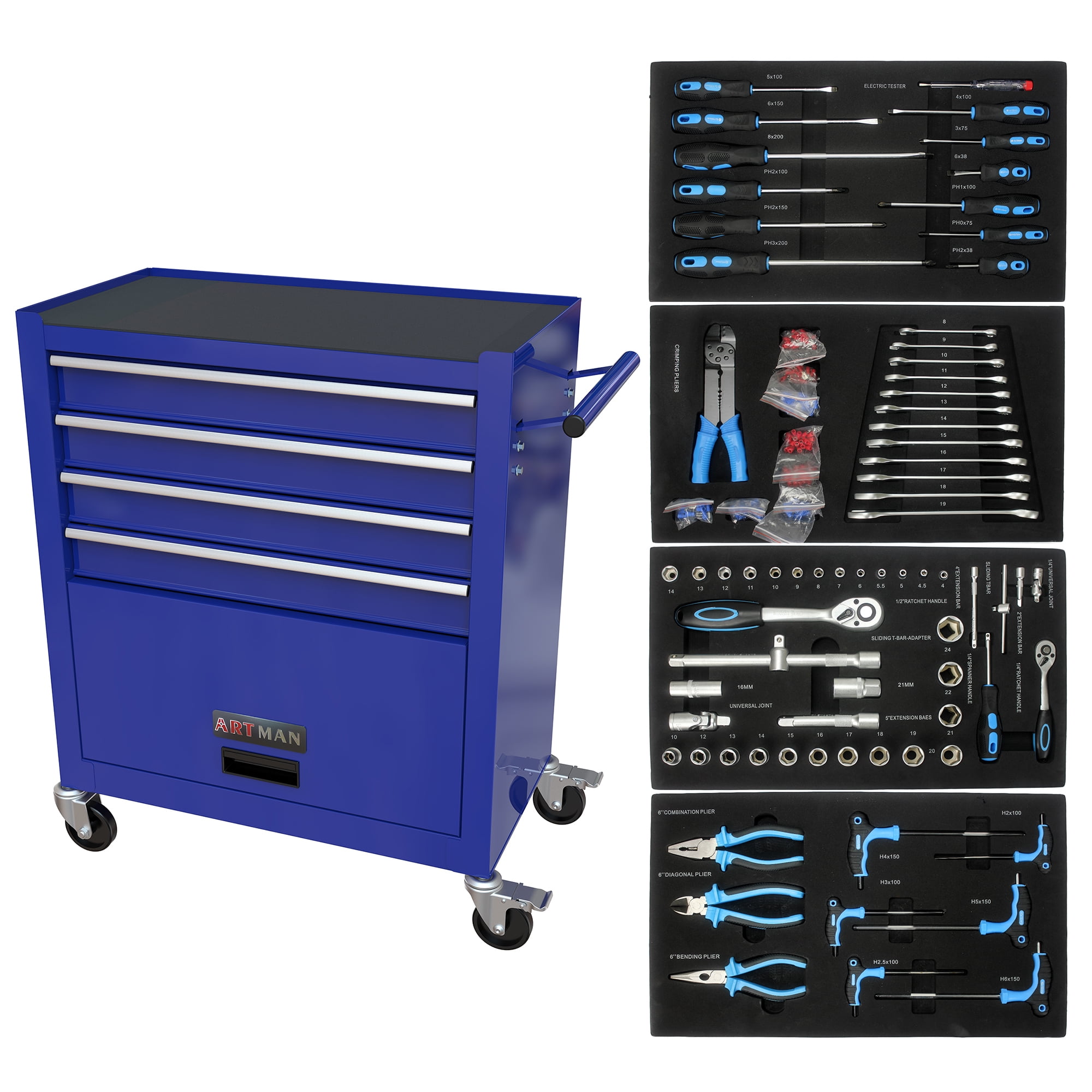 4-Drawer Steel Tool Chest with Tool- Heavy-Duty Lockable Cabinet for ...