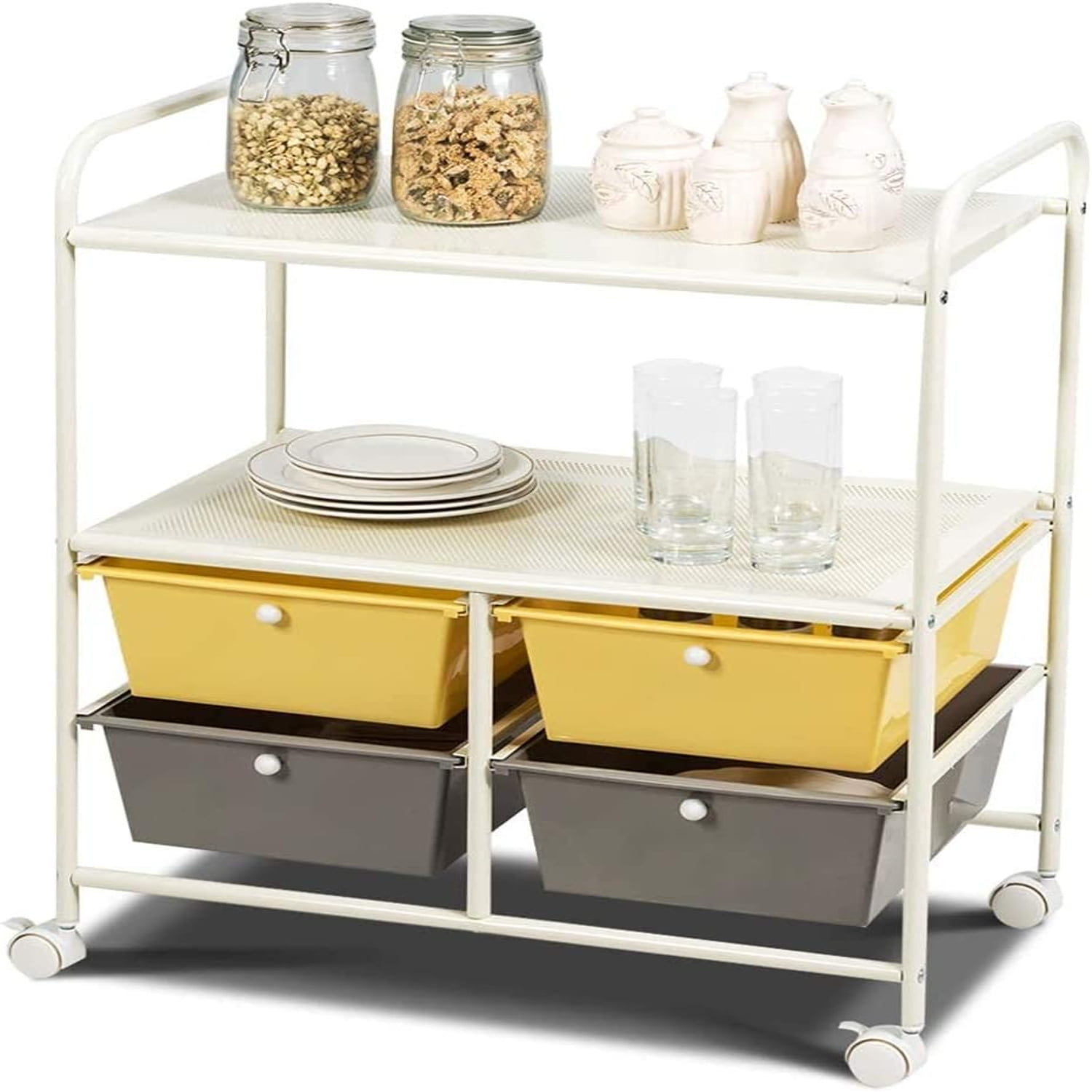 4-Drawer Storage Cart 4 Drawer 2 Shelves Trolley Rolling Organizer Cart ...