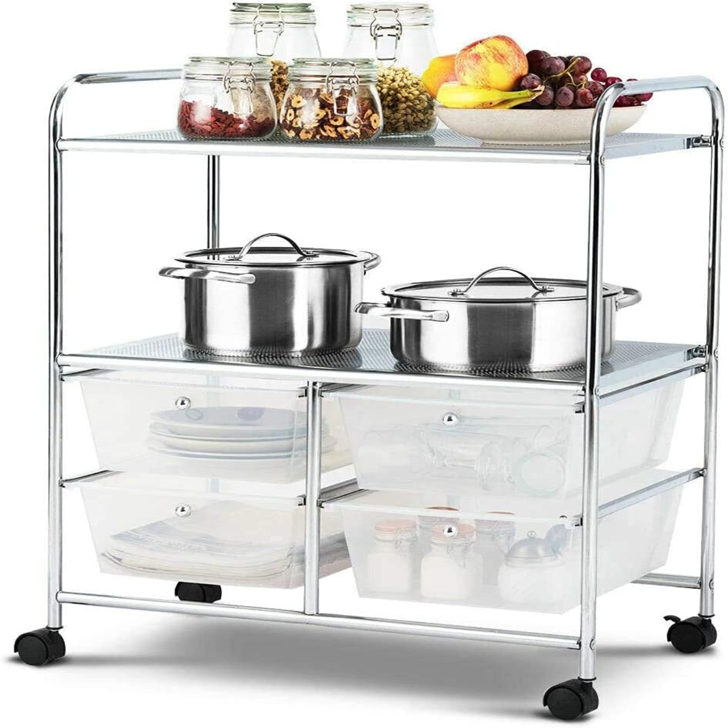 4-Drawer Storage Cart 4 Drawer 2 Shelves Trolley Rolling Organizer Cart ...
