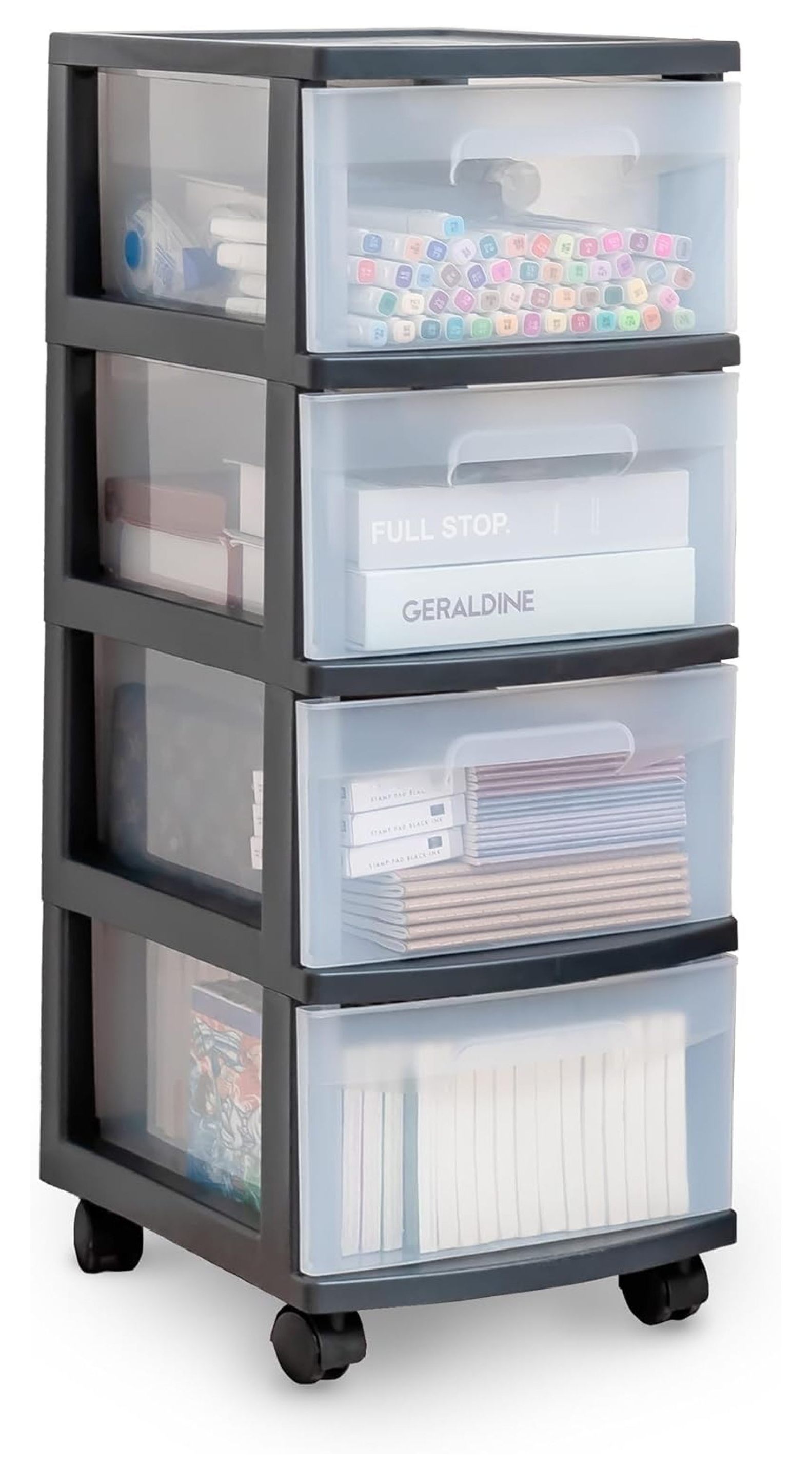 4 Drawer Storage Cart Home Office Clear Plastic Drawer Storage with ...