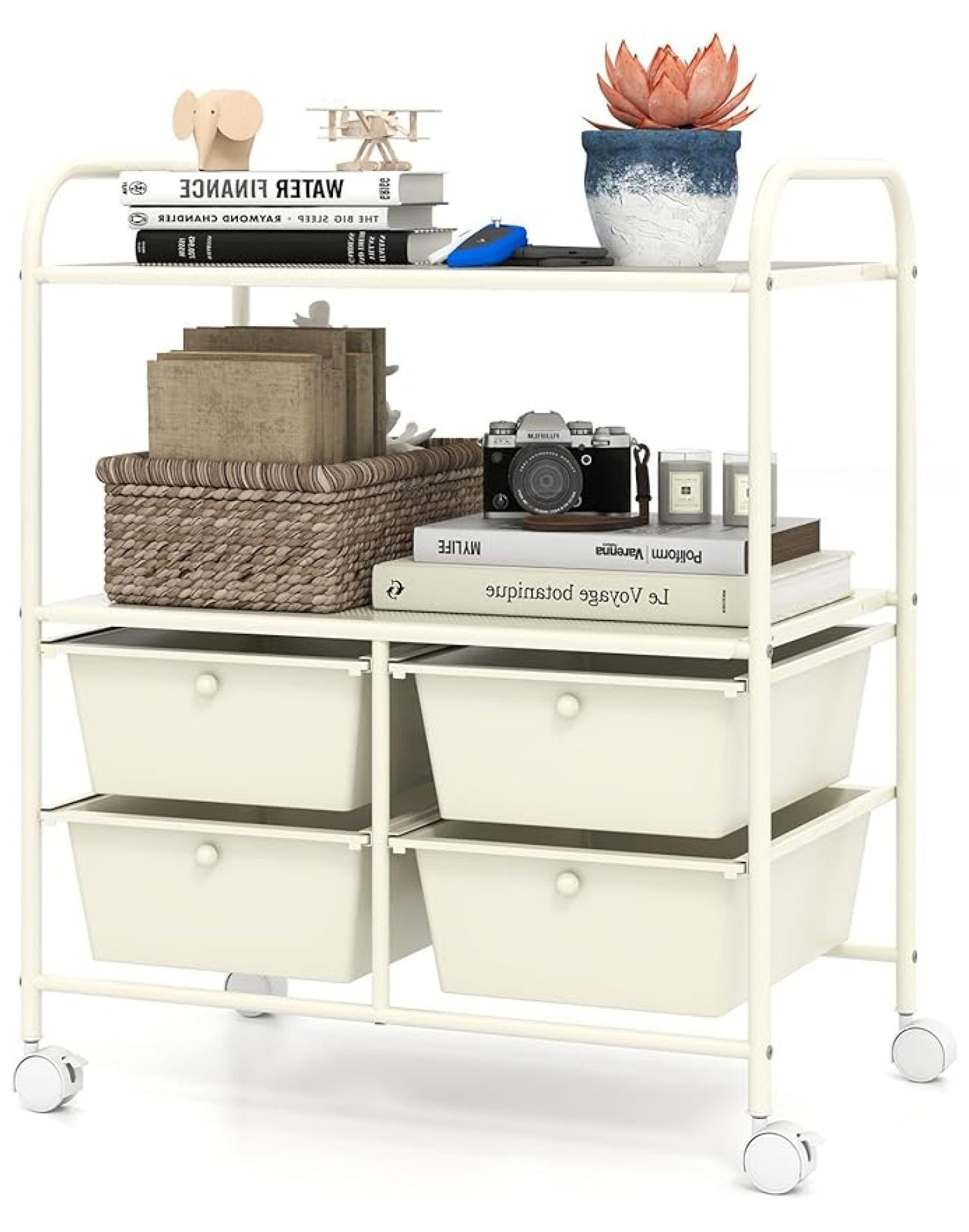 4-Drawer Storage Cart, Mobile Organizer w/Wheels - Steel Frame, Utility ...