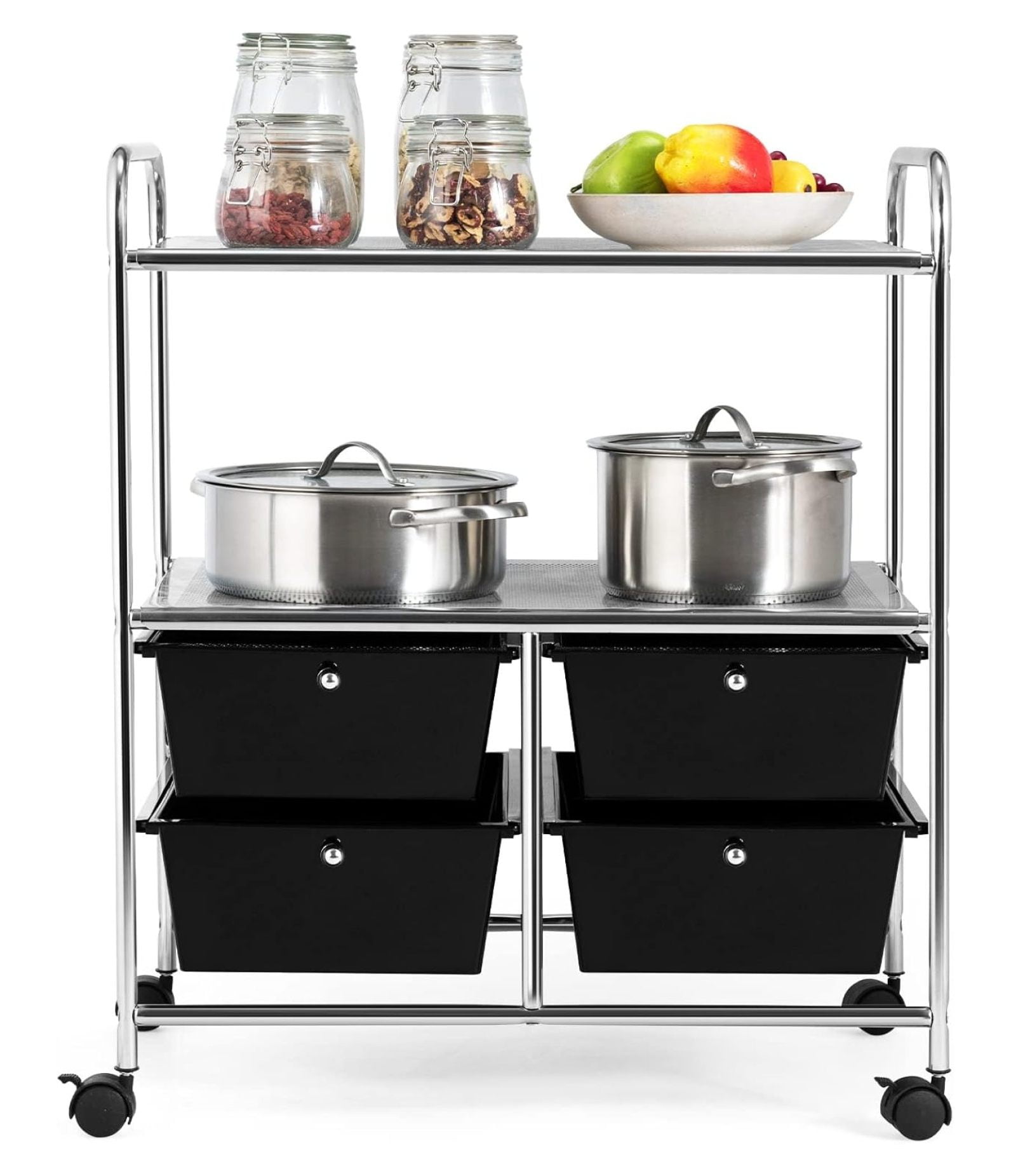 4-Drawer Storage Cart, Mobile Storage Organizer w/Steel Frame & 360 ...