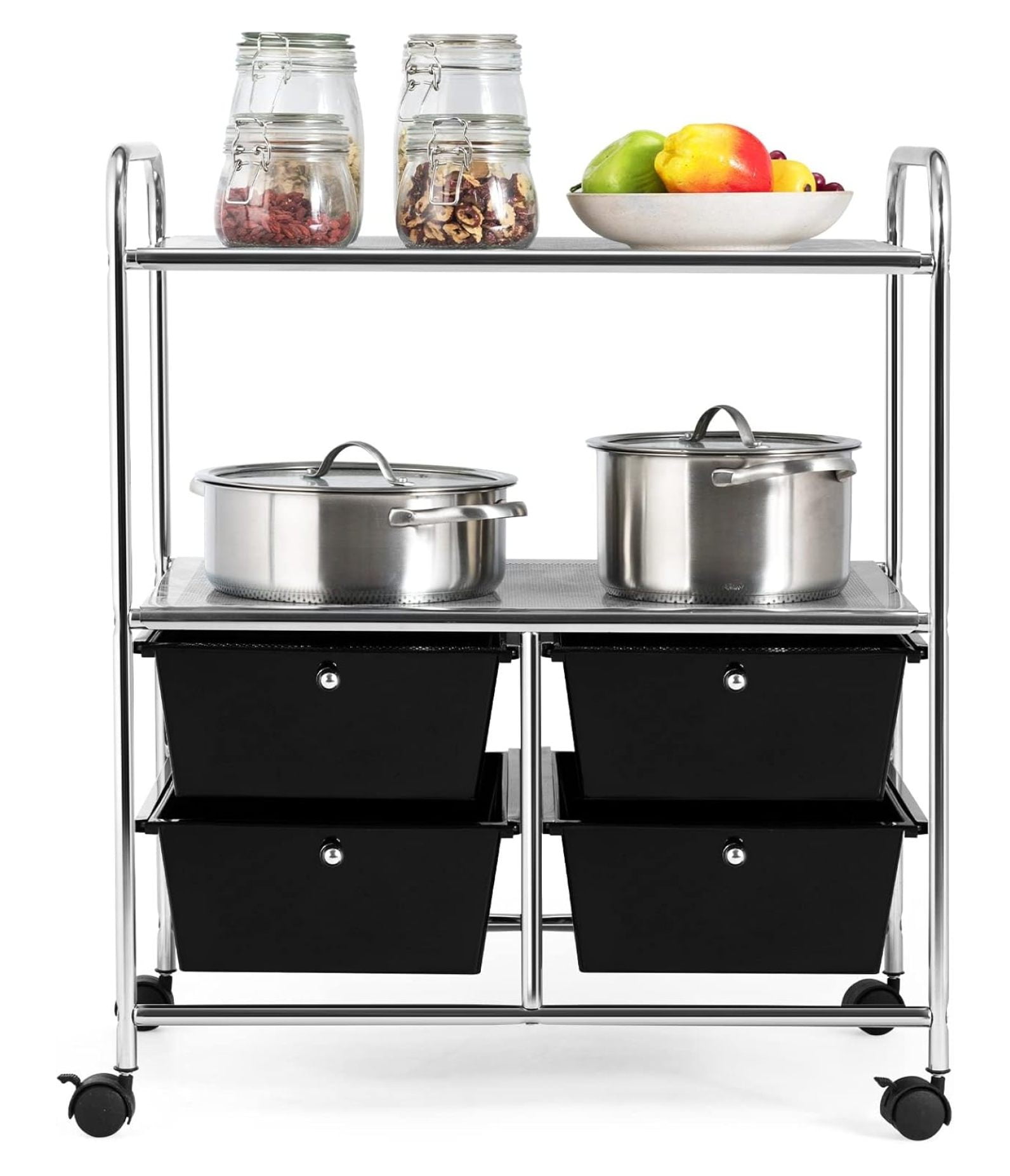 4-Drawer Storage Cart, Mobile Storage Organizer w/Steel Frame & 360 ...