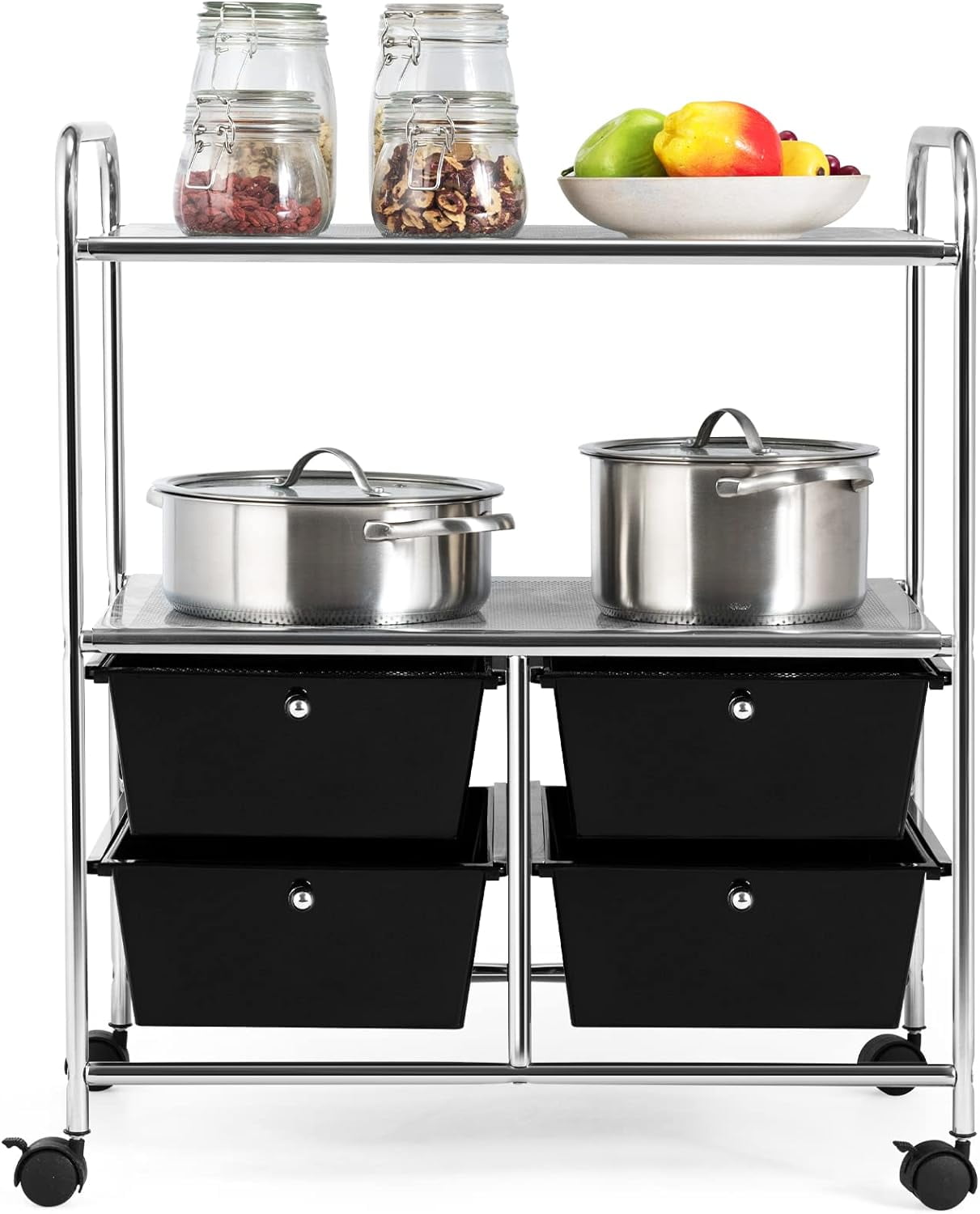 4-Drawer Storage Cart, Mobile Storage Organizer w/Steel Frame & 360 ...