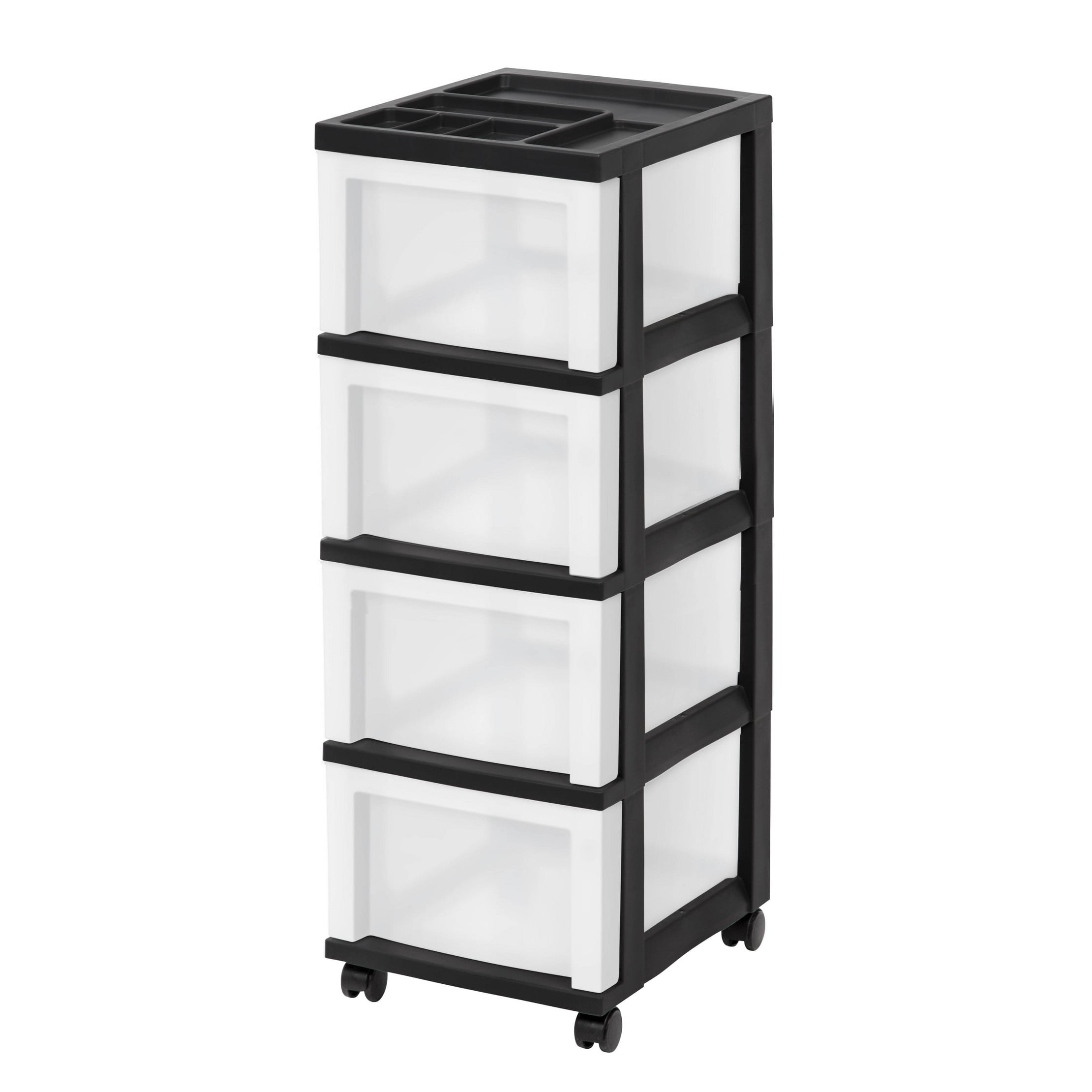 4 Drawer Storage Cart with Organizer Top Black: Portable Plastic ...