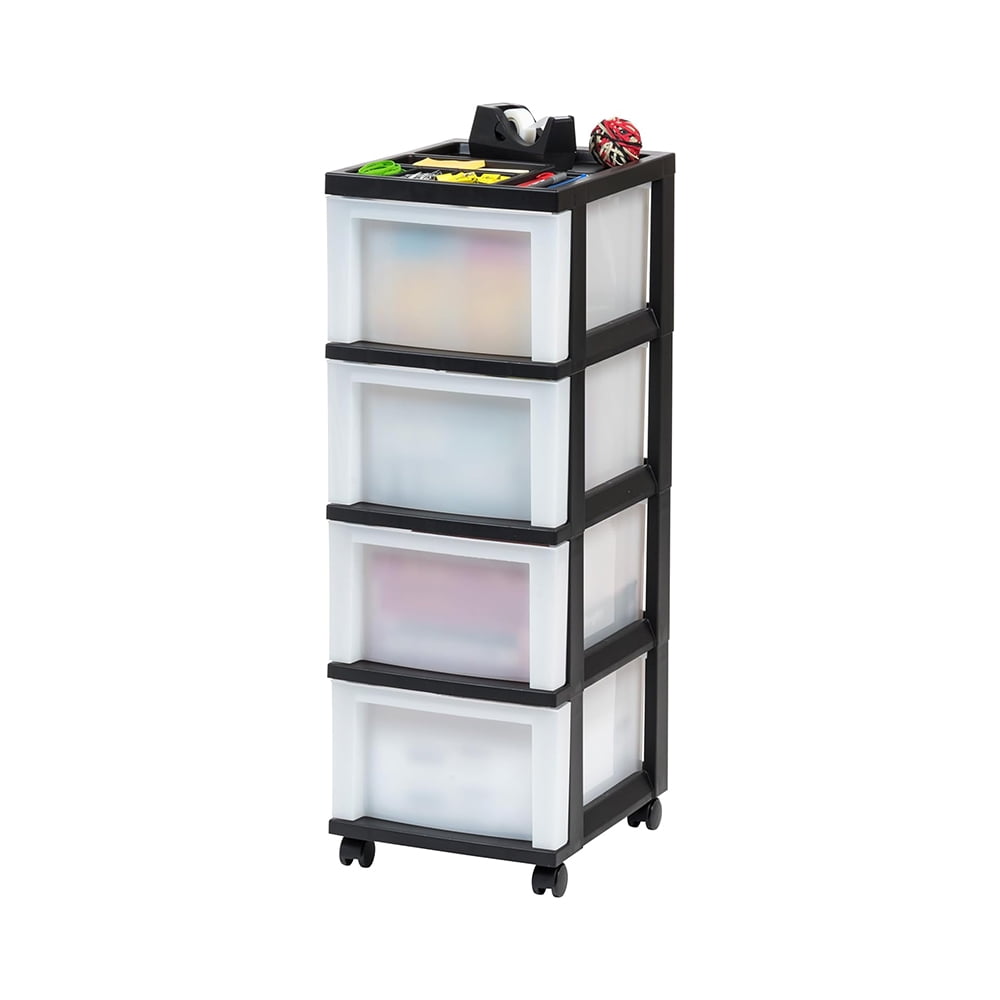 4-Drawer Storage Cart with Organizer Top and Smooth-glide Casters for ...