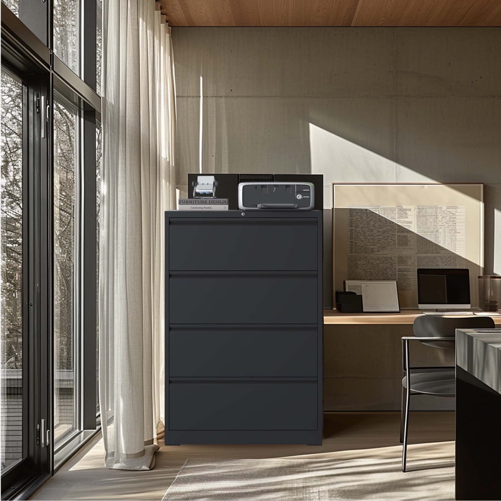 4 Drawer Tall Lateral File Cabinet – Heavy-Duty Metal with Lock | Wide ...