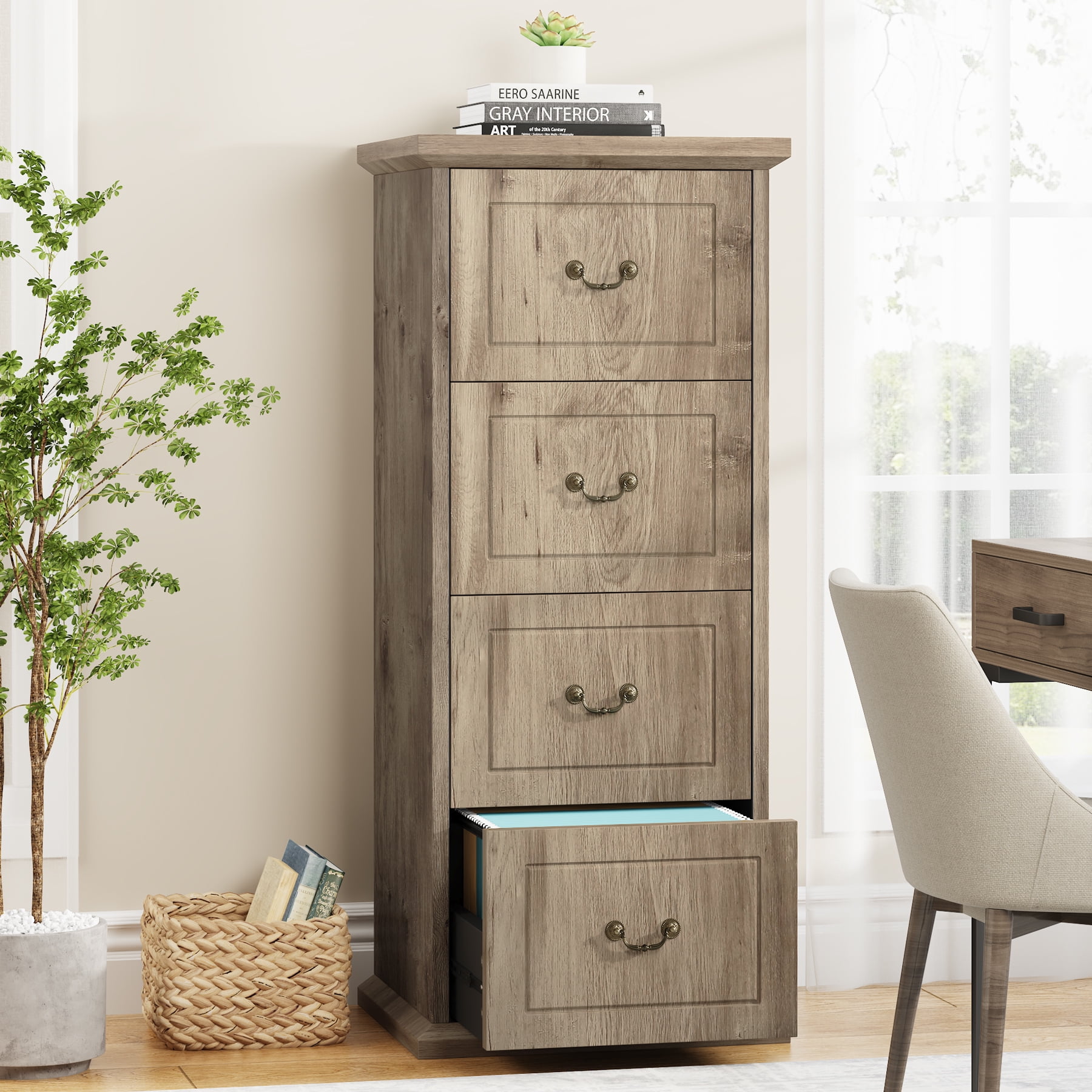 4-Drawer Vertical File Cabinet, Filing Cabinet with Drawers, Wood File ...
