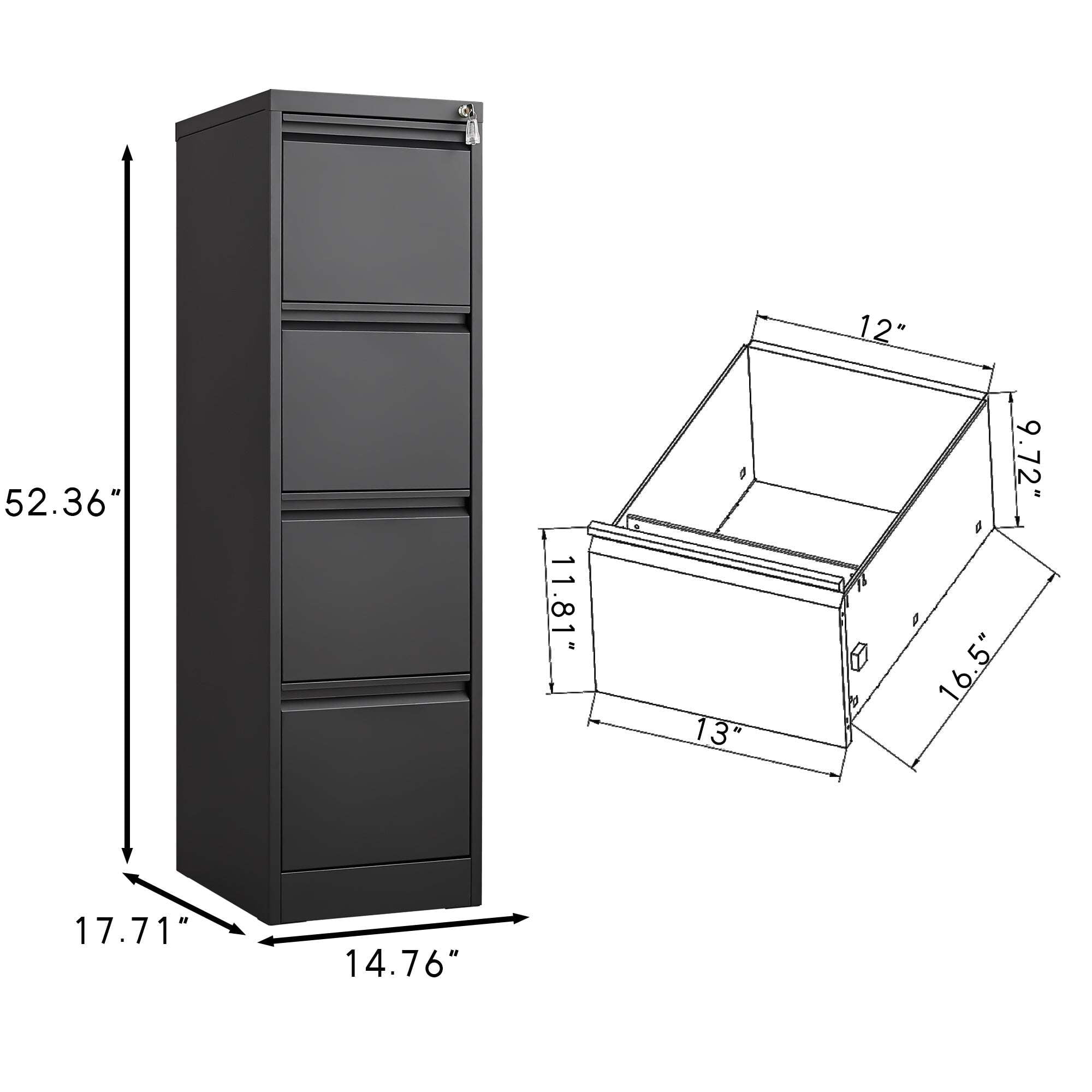4 Drawer Vertical File Cabinet With Lock,Filing Cabinet, Metal Filing ...