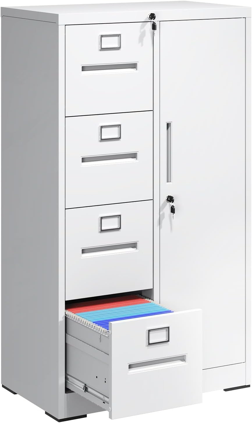 4-Drawer Vertical File Cabinet with Lock & 1 Door,File Cabinet with ...