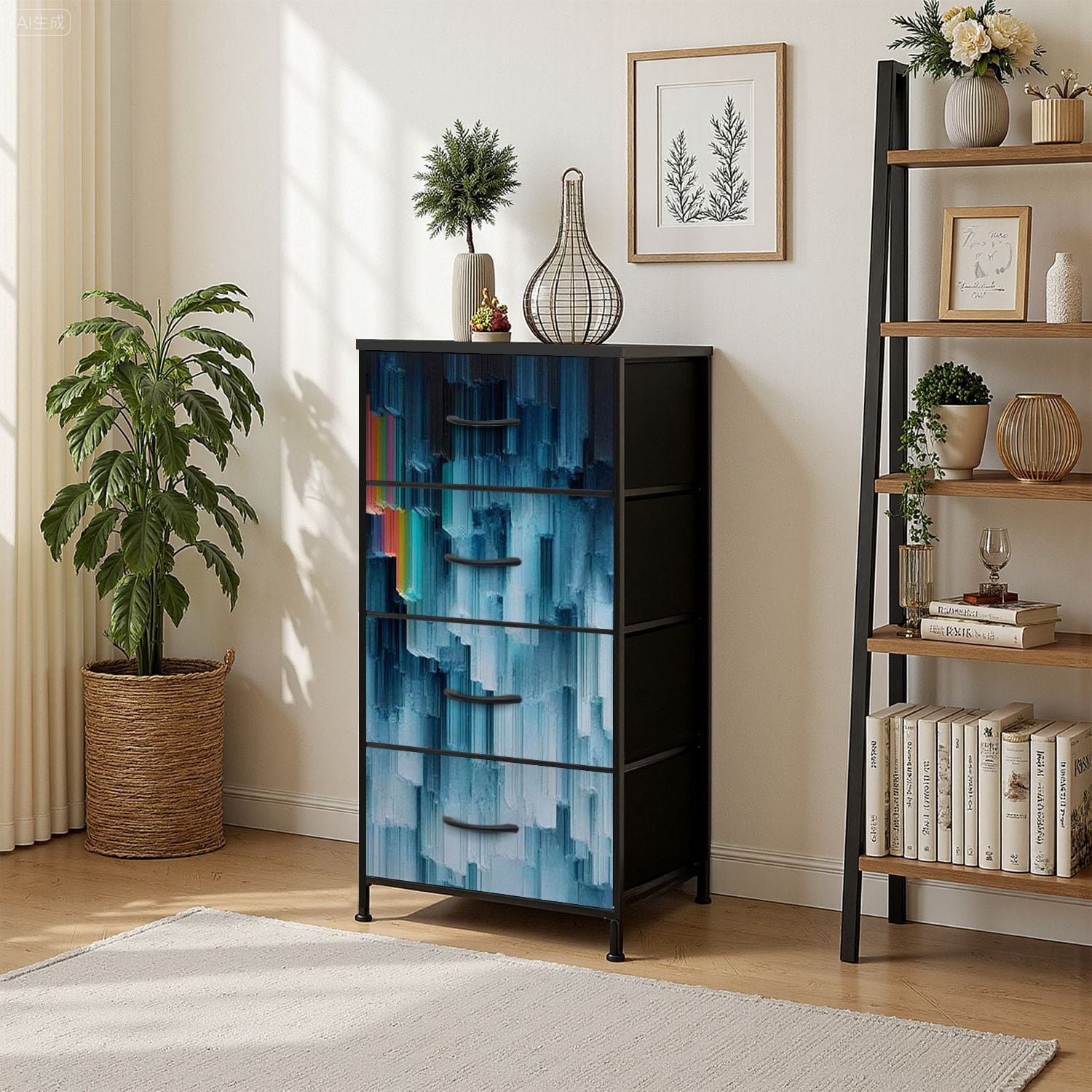 4 Drawer Vertical Storage Dresser Abstract Glitch Geometrical Artwork ...