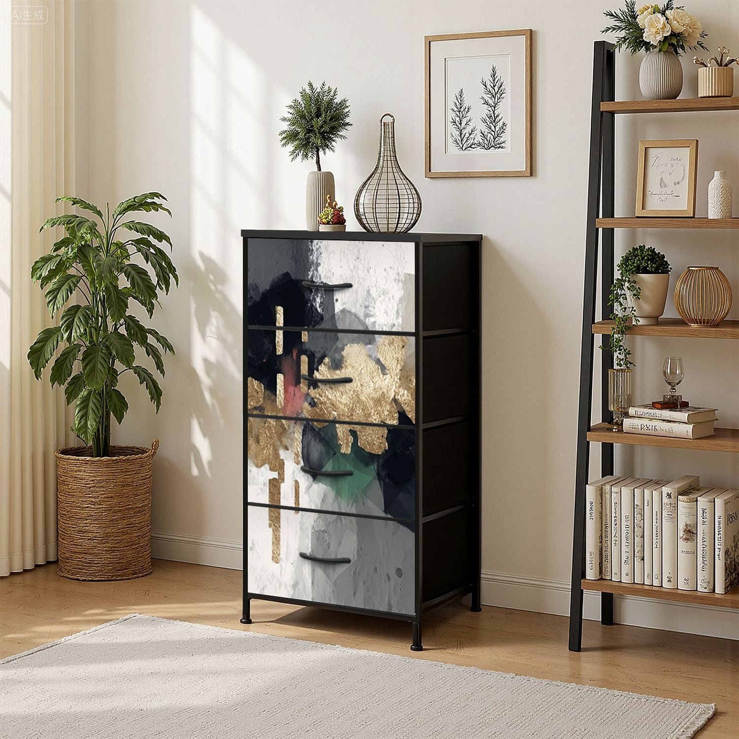 4 Drawer Vertical Storage Dresser Abstract oil painting Art painting ...