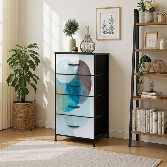 4 Drawer Vertical Storage Dresser Abstract watercolor brush art with ...