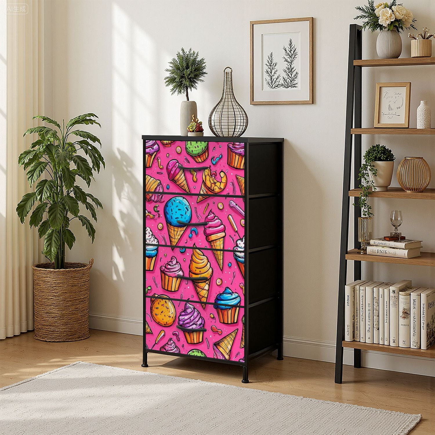 4 Drawer Vertical Storage Dresser Cartoon Hand Drawn Ice Cream Doodles ...