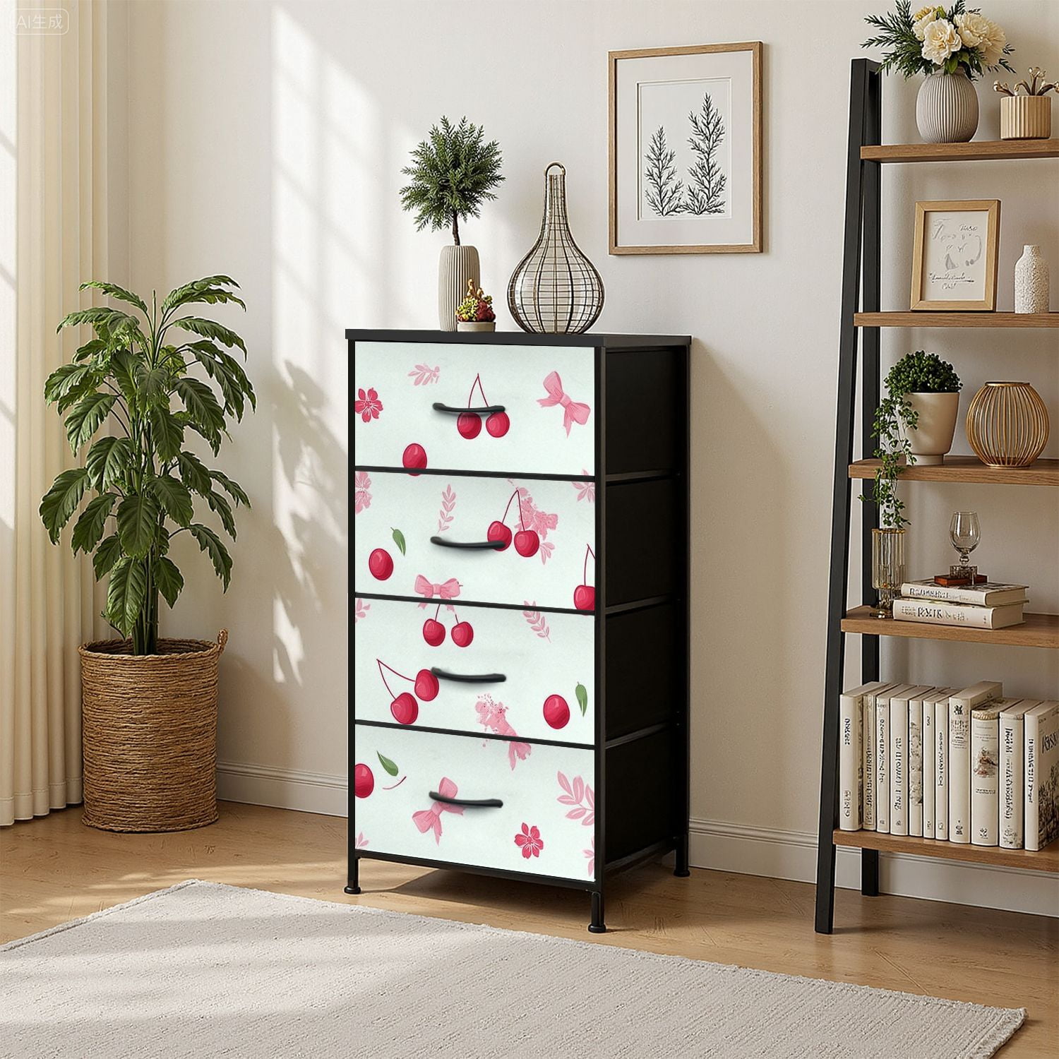 4 Drawer Vertical Storage Dresser Cherries Heart shape minimal stye for ...
