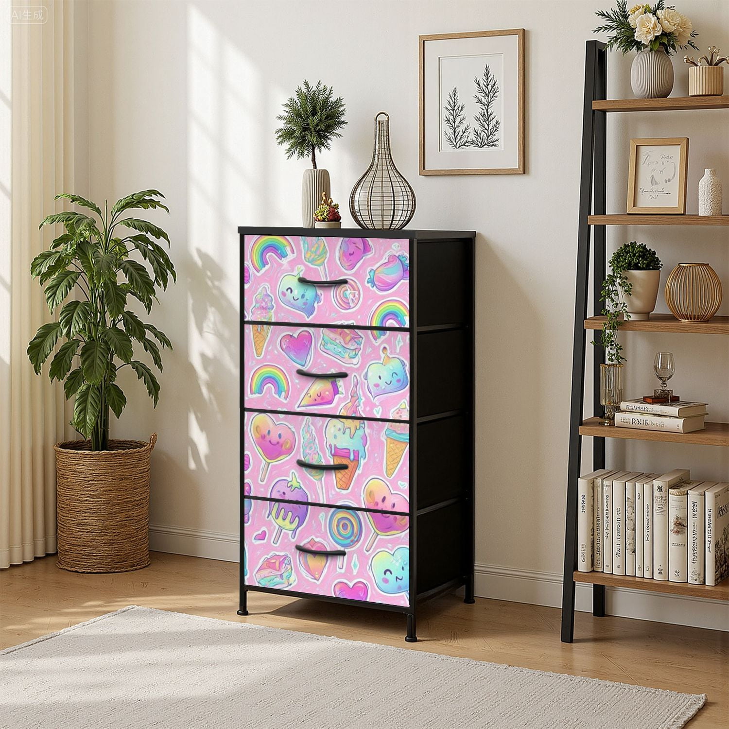 4 Drawer Vertical Storage Dresser Colorful seamless sweets rainbow ice ...