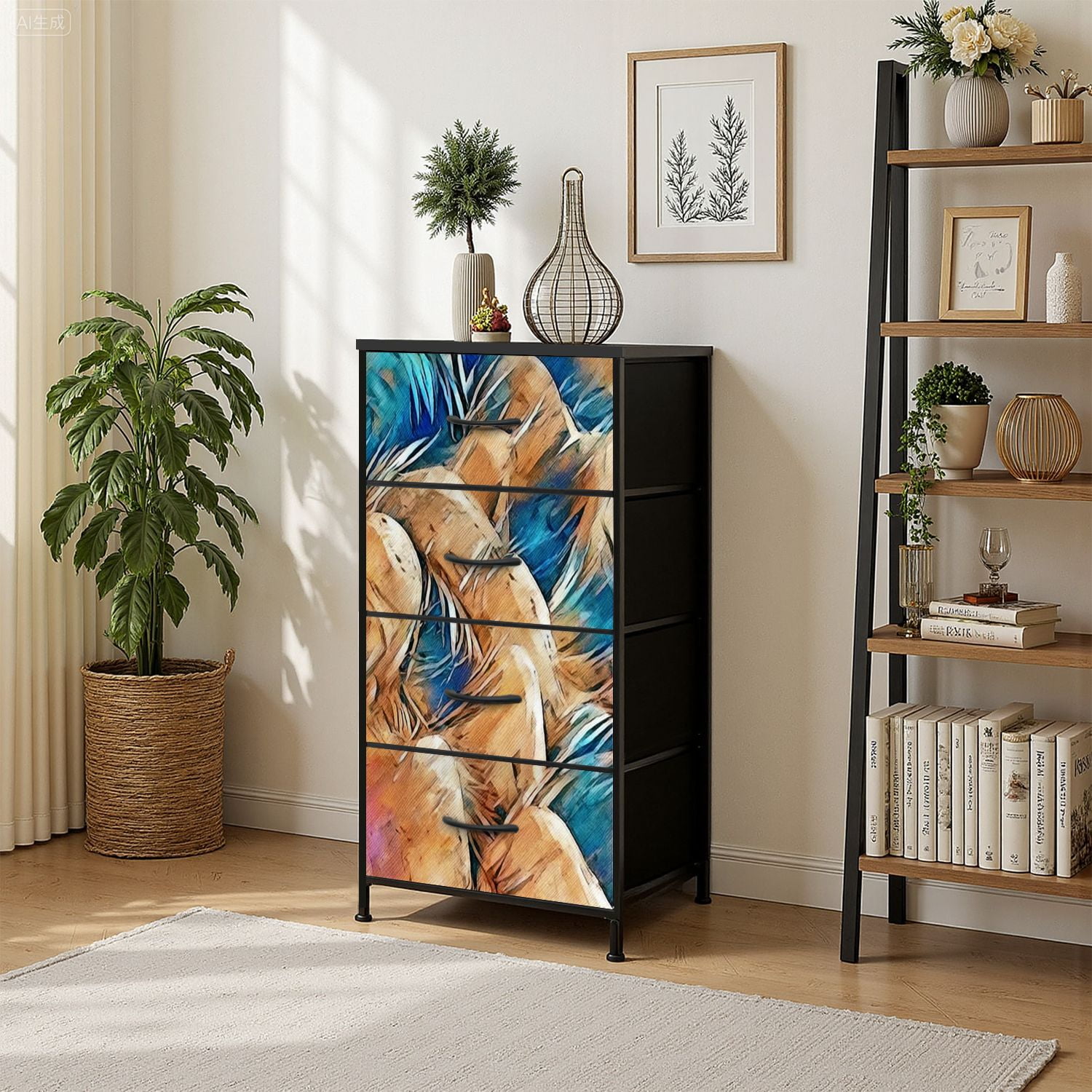 4 Drawer Vertical Storage Dresser Creative pictorial art Colorful ...