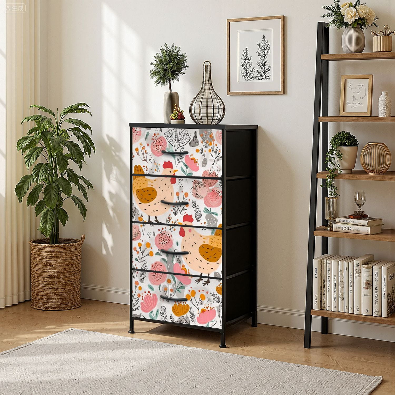 4 Drawer Vertical Storage Dresser Cute Pockmarked Chickens Chickens ...