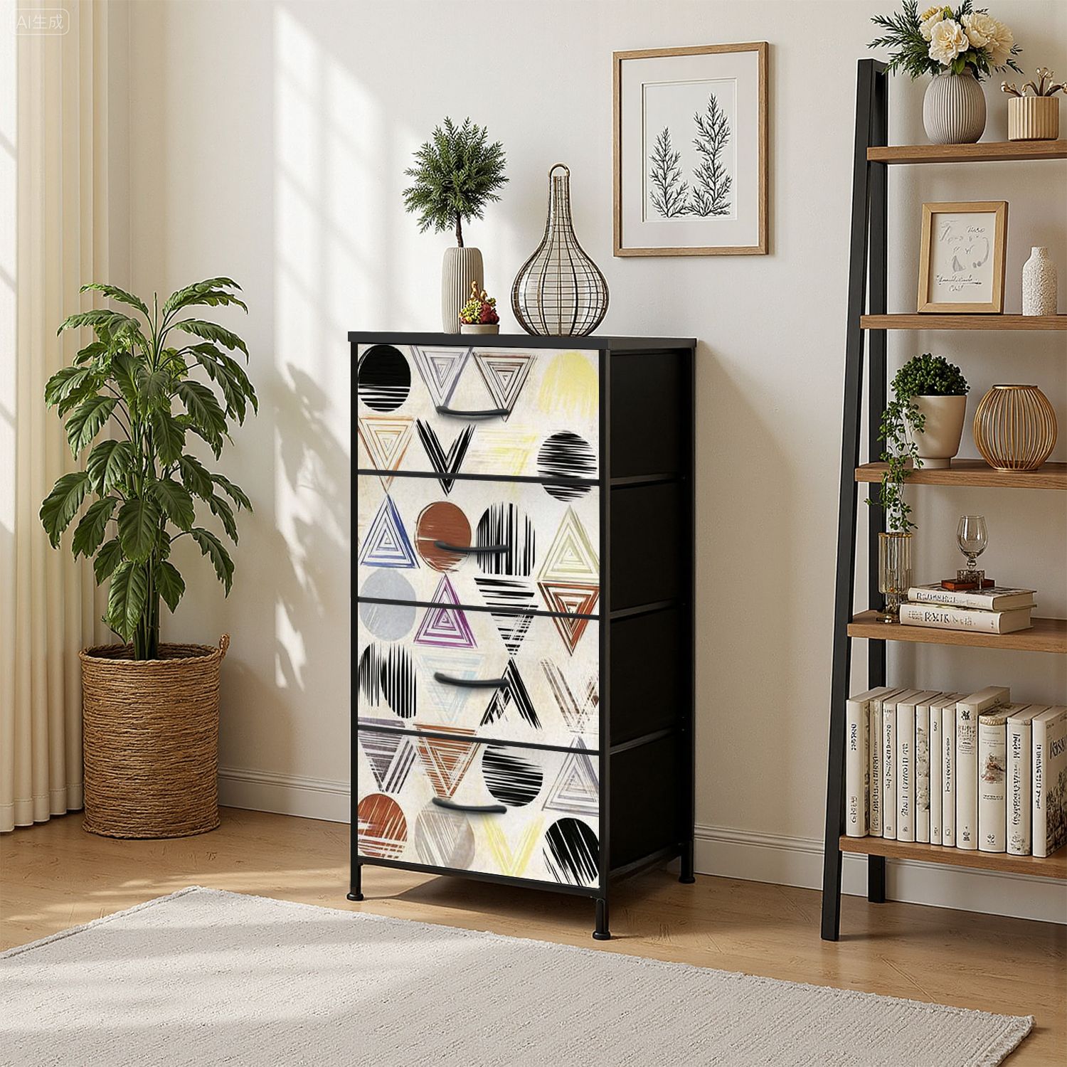 4 Drawer Vertical Storage Dresser Cute geometric Brush strokes ...