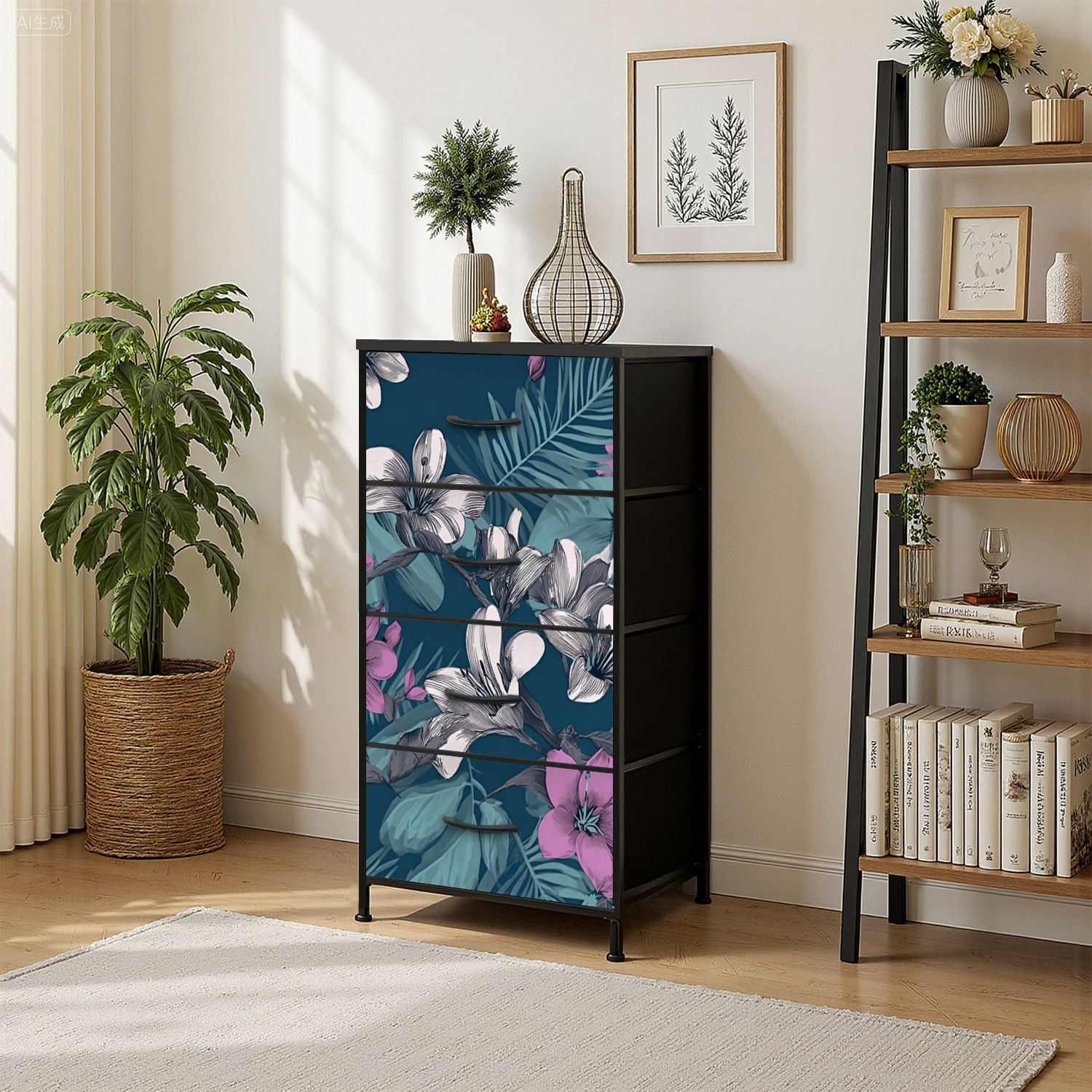 4 Drawer Vertical Storage Dresser Dark Colorful Decorative Drawn ...