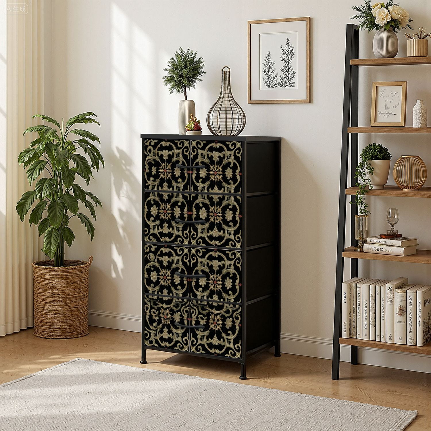 4 Drawer Vertical Storage Dresser Golden gothic Geometrical royal ...