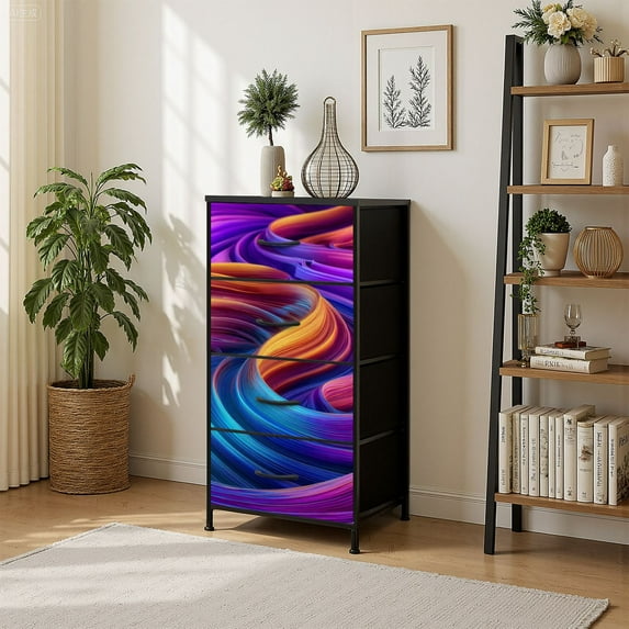 4 Drawer Vertical Storage Dresser Liquid shapes abstract holographic 3D ...