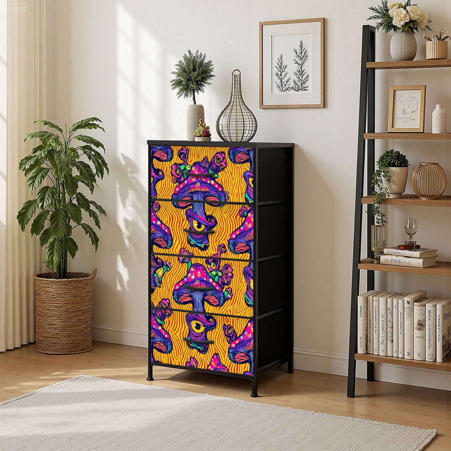 4 Drawer Vertical Storage Dresser Magic Mushrooms Psychedelic Zen art ...