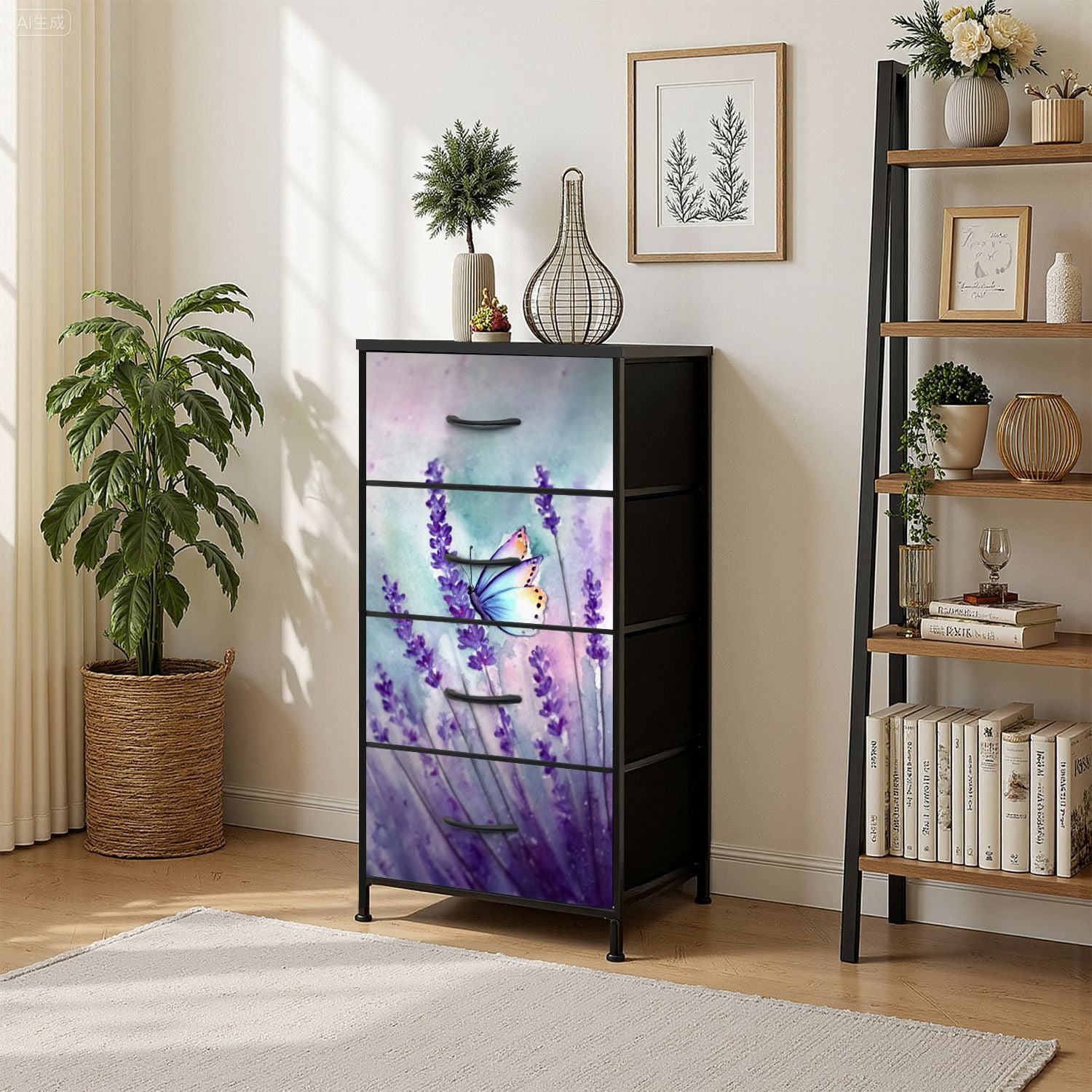 4 Drawer Vertical Storage Dresser Meadow lavender colorful butterfly ...