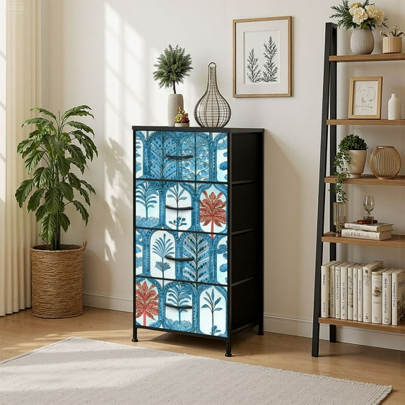 4 Drawer Vertical Storage Dresser Multicolored Watercolor Moroccan ...