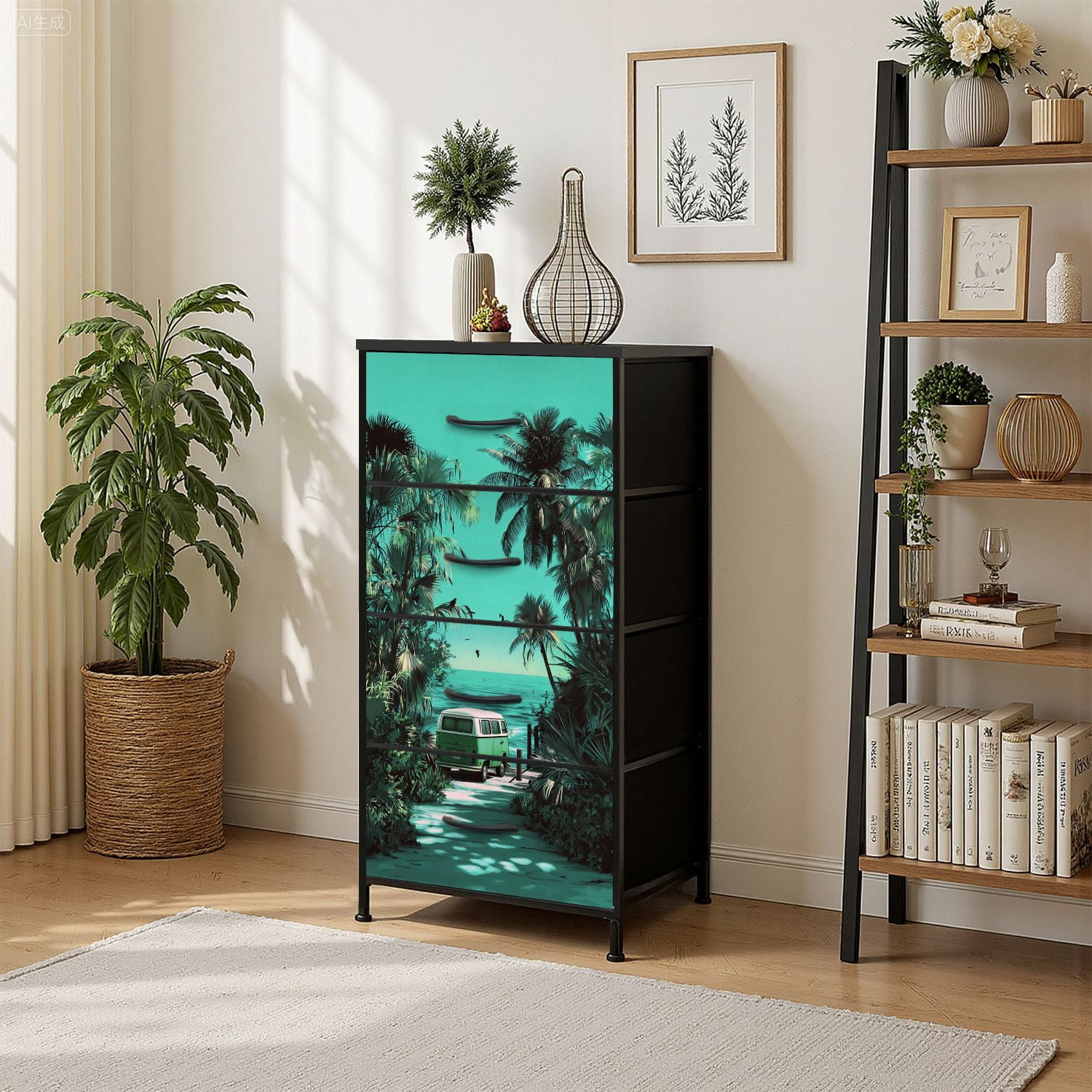 4 Drawer Vertical Storage Dresser Ocean Beach Coastal Seascape Mint ...