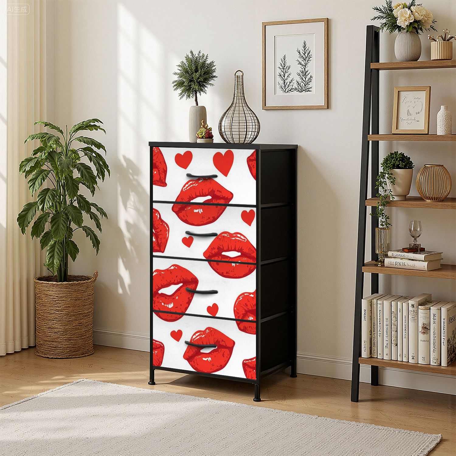 4 Drawer Vertical Storage Dresser Print marks female red lips heart ...