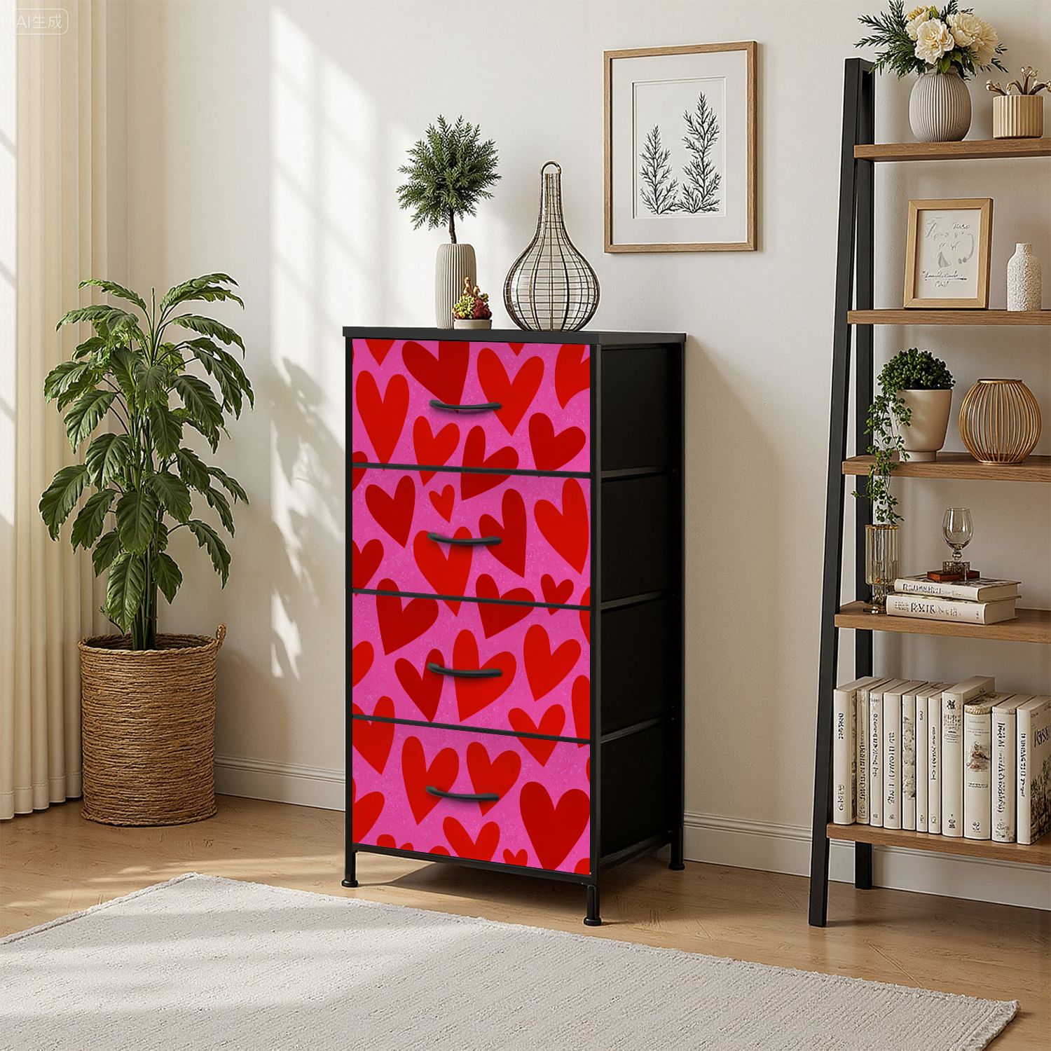 4 Drawer Vertical Storage Dresser Red love heart Cute romantic pink ...