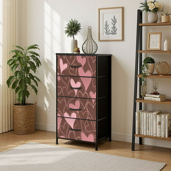 4 Drawer Vertical Storage Dresser Romantic hearts brown with Wood Top ...