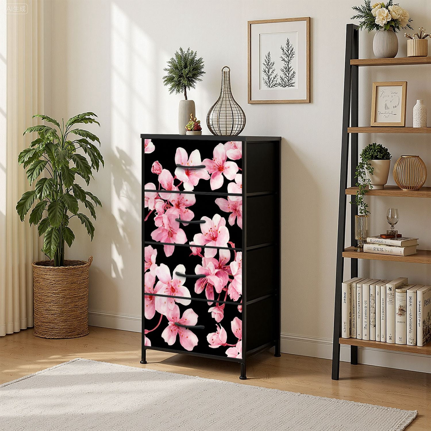 4 Drawer Vertical Storage Dresser Seamles japanese pink flowers with ...