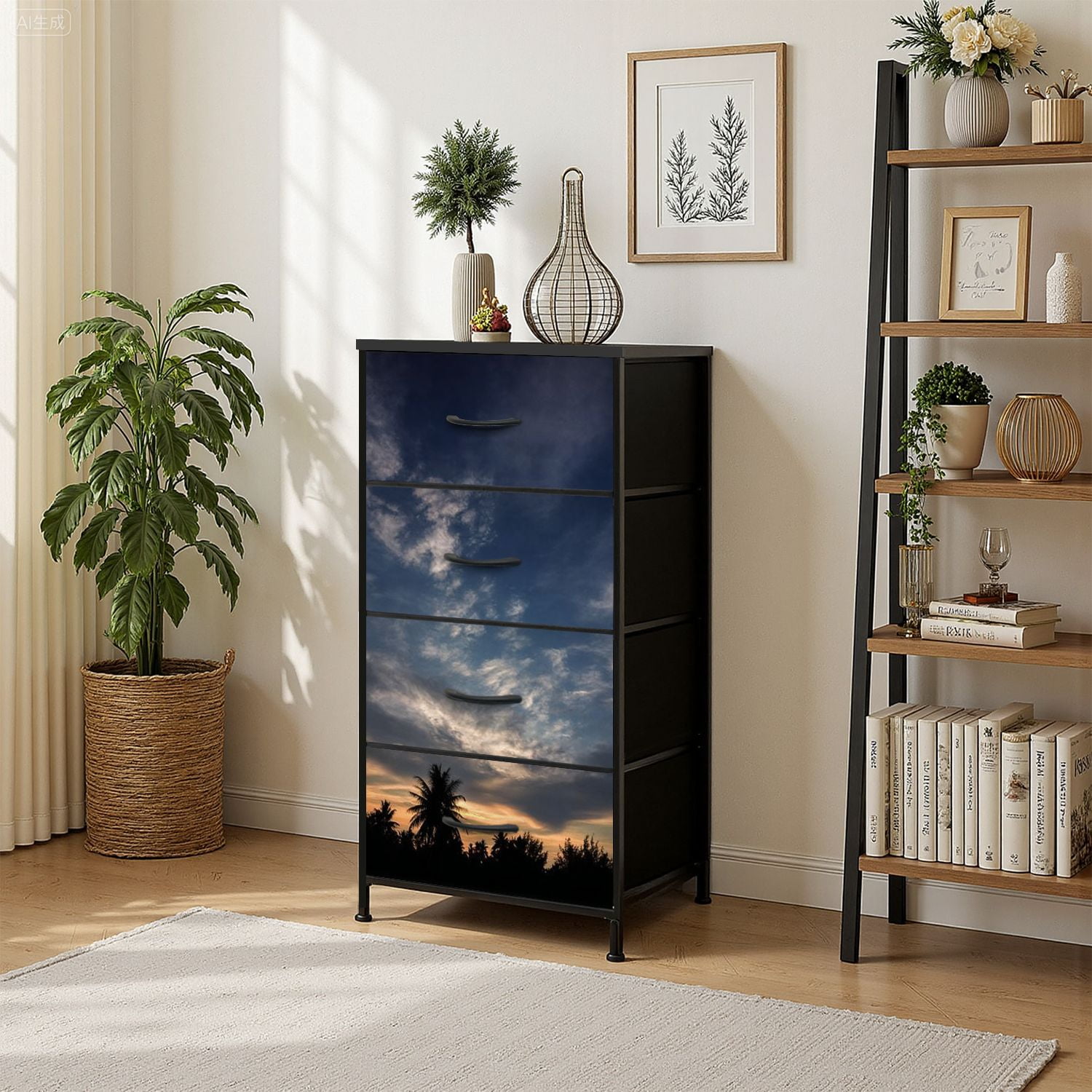 4 Drawer Vertical Storage Dresser Silhouette coconut palm other trees ...