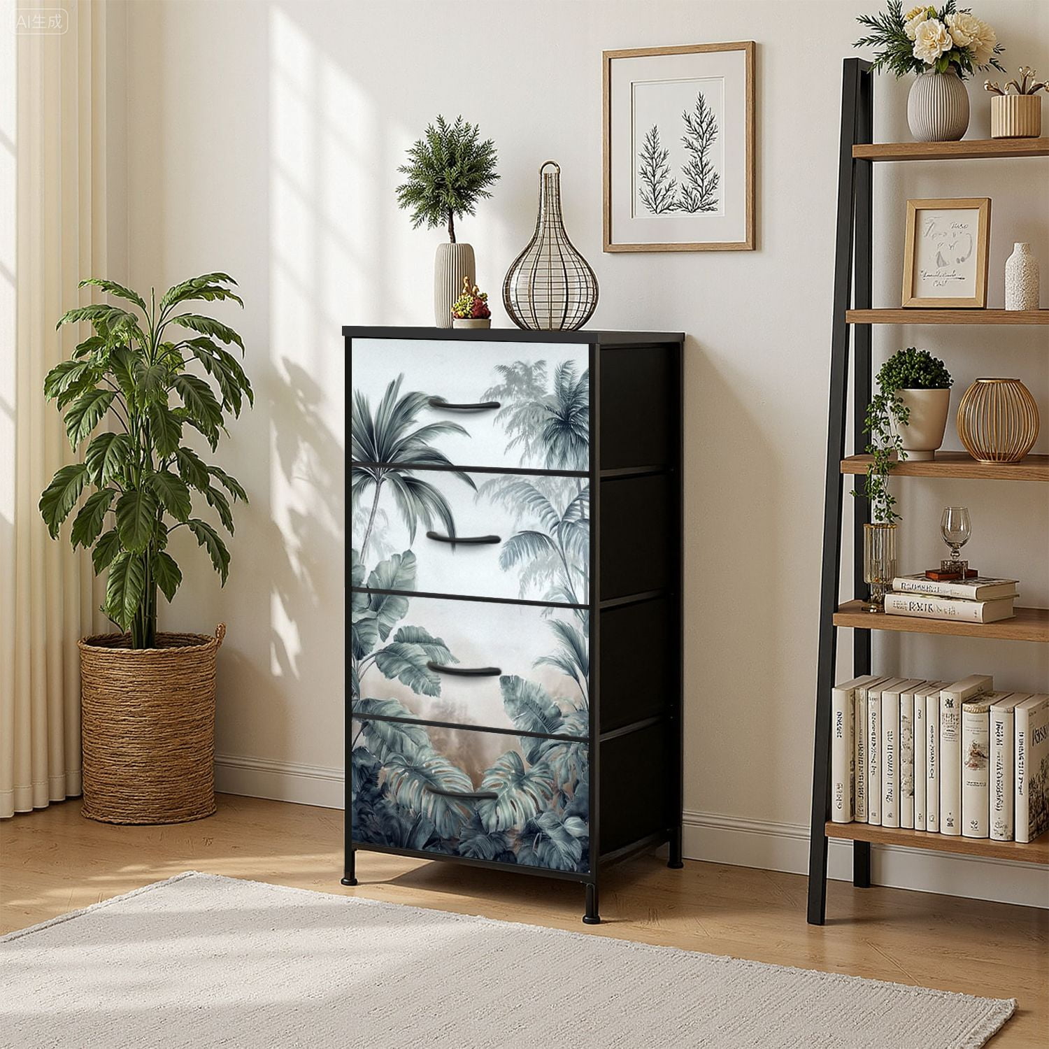 4 Drawer Vertical Storage Dresser Tropical Bedroom Powder Room Kitchen ...