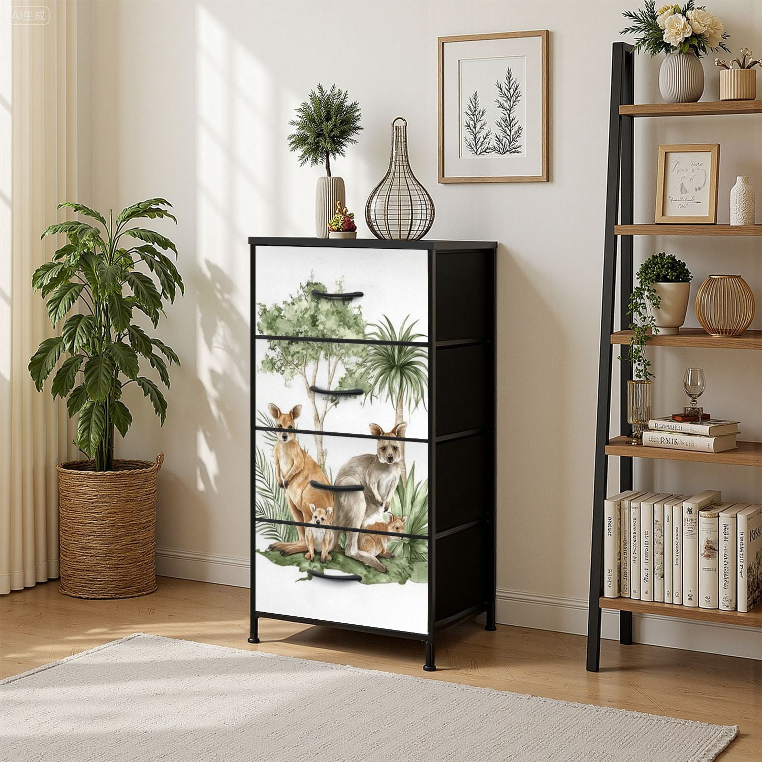 4 Drawer Vertical Storage Dresser Watercolor Australian nature animals ...