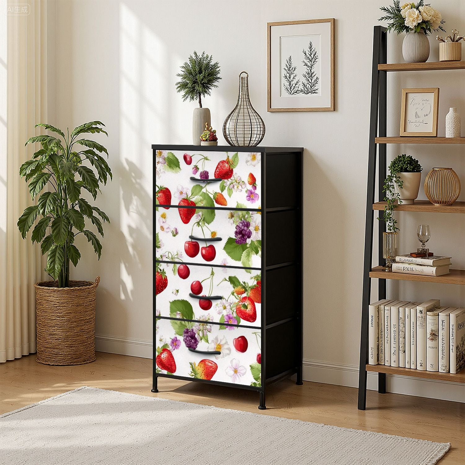 4 Drawer Vertical Storage Dresser Watercolor cherry strawberry ...