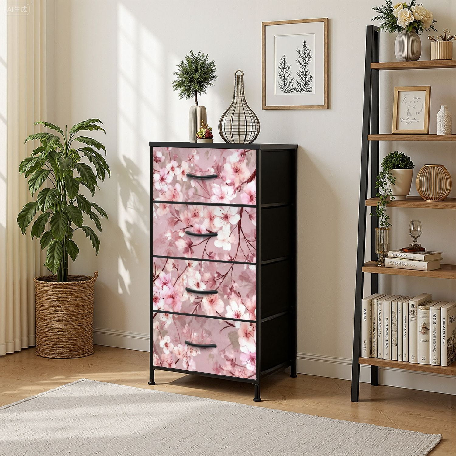 4 Drawer Vertical Storage Dresser Watercolor hand beautiful blooming ...