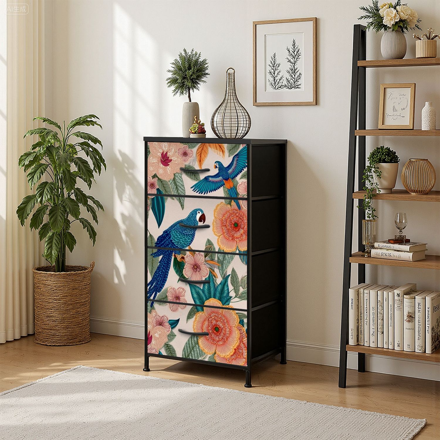 4 Drawer Vertical Storage Dresser all tropical exotic flowers leaves ...