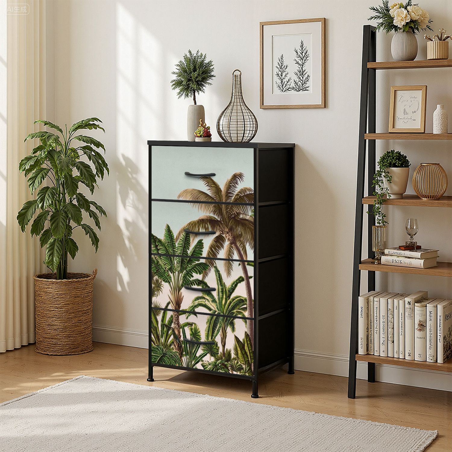 4 Drawer Vertical Storage Dresser border tropical tree such as palm ...
