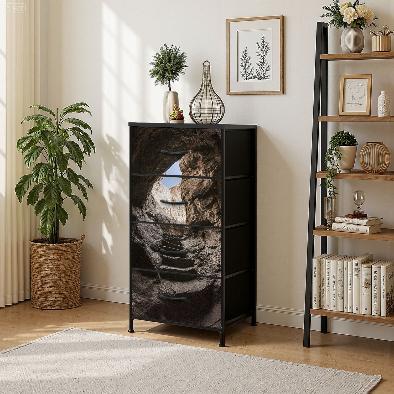 4 Drawer Vertical Storage Dresser entrance into cave end tunnel royalty ...
