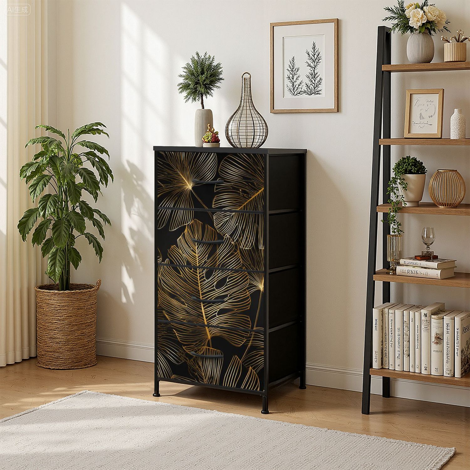 4 Drawer Vertical Storage Dresser exotic jungle tropical golden palm ...