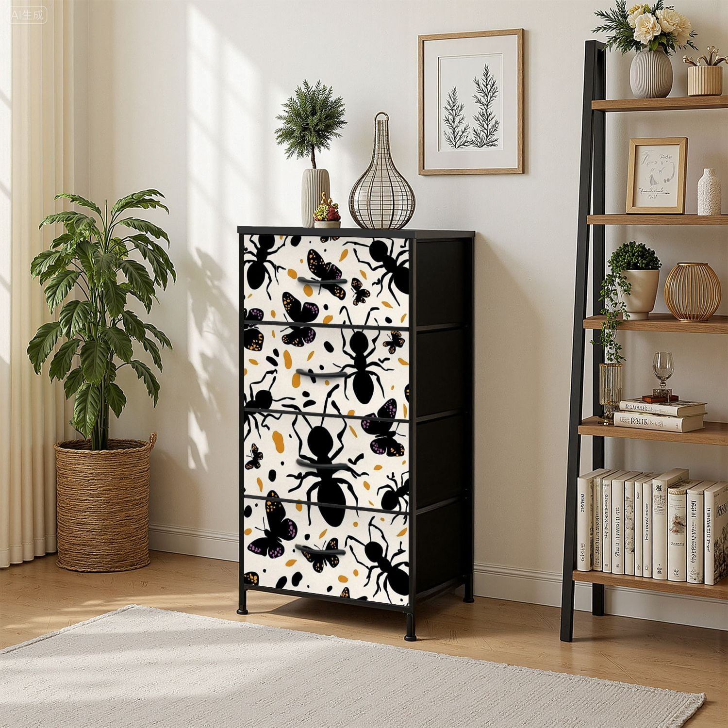 4 Drawer Vertical Storage Dresser leopard print ant light pink with ...