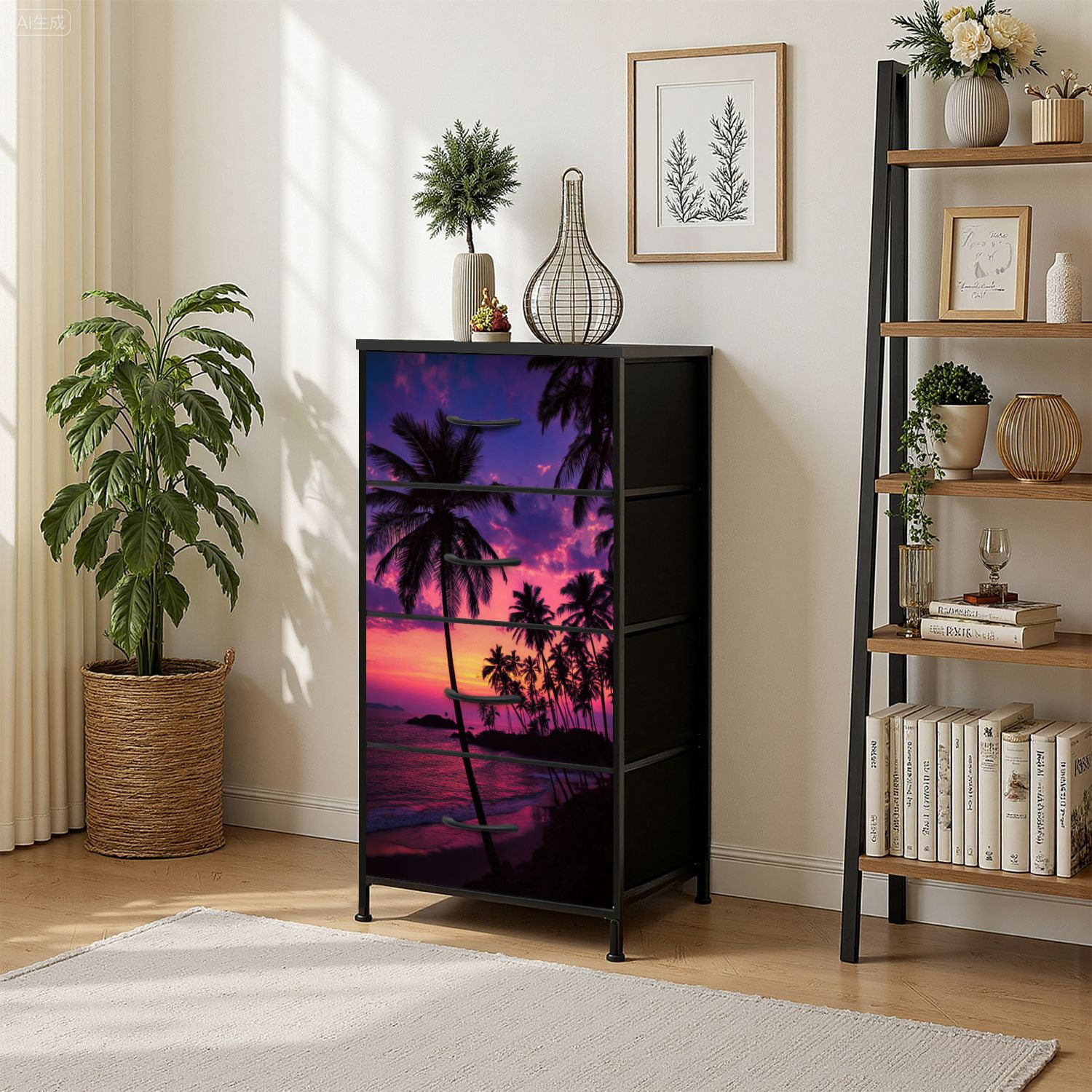 4 Drawer Vertical Storage Dresser palm trees tropical ocean coast ...