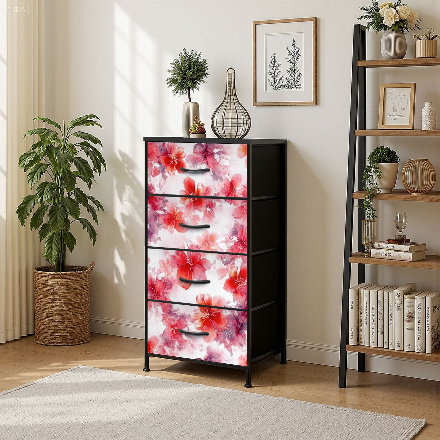 4 Drawer Vertical Storage Dresser print all floral wave creative style ...