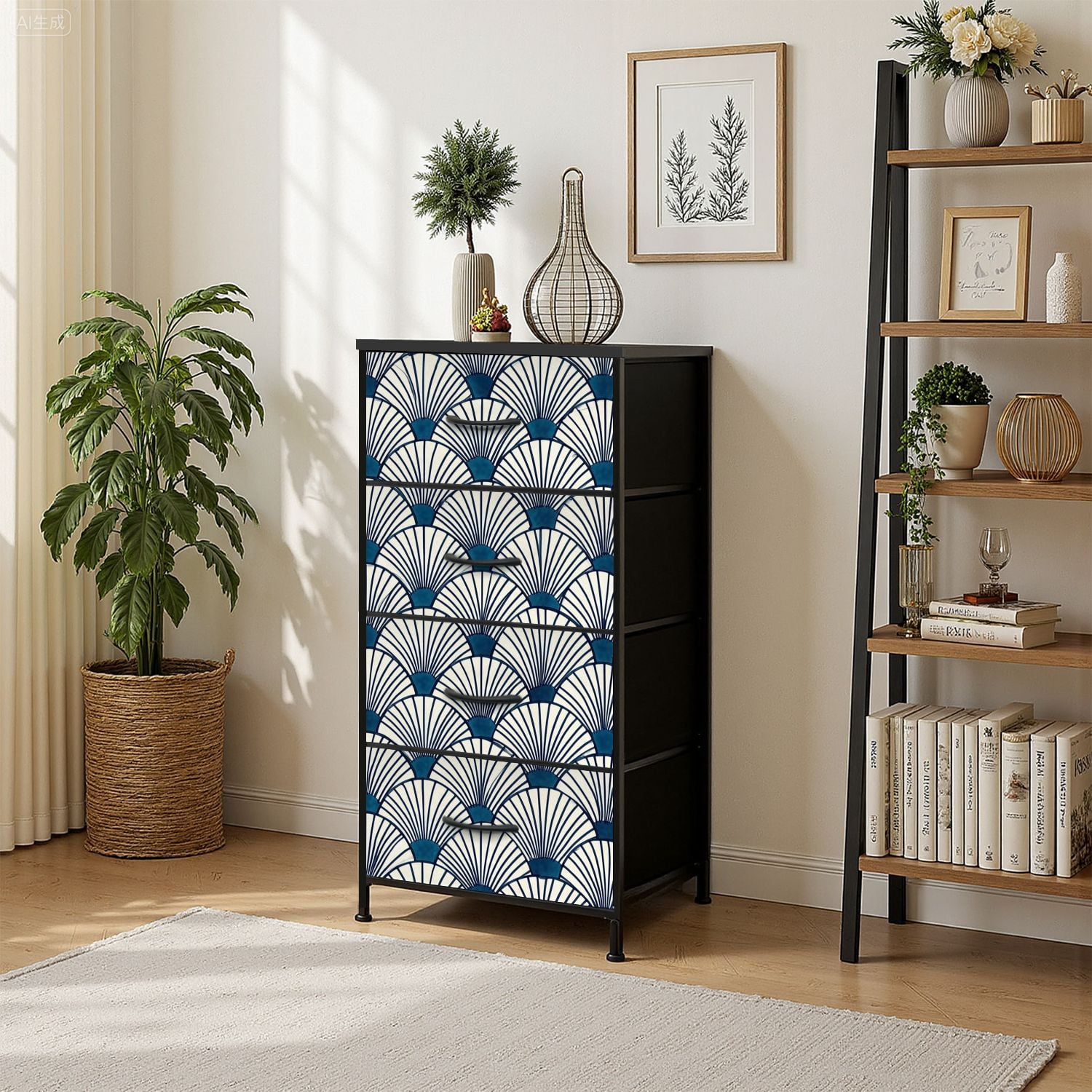 4 Drawer Vertical Storage Dresser vintage overlapping shells art with ...