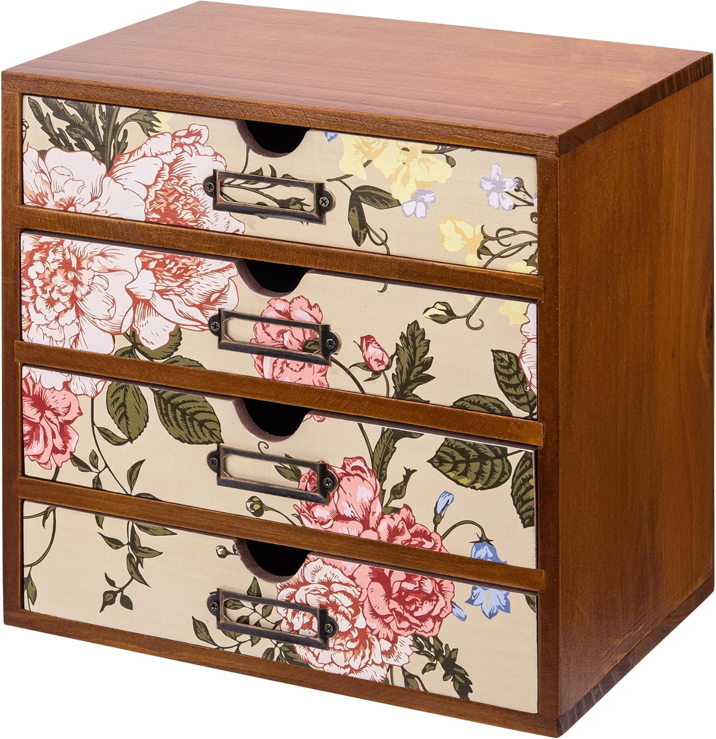 4-Drawer Vintage Desk Organizer with Jacobean Pattern Pastel Flowers ...
