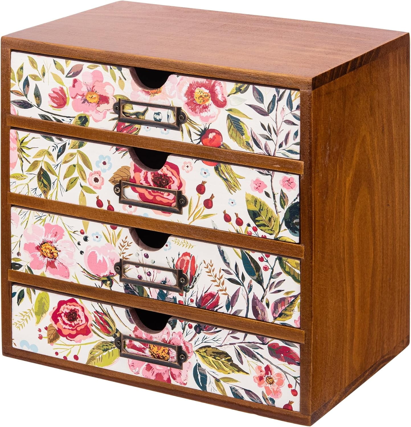 4-Drawer Vintage Desk Wood Storage Box With Drawers in Floral Chintz ...