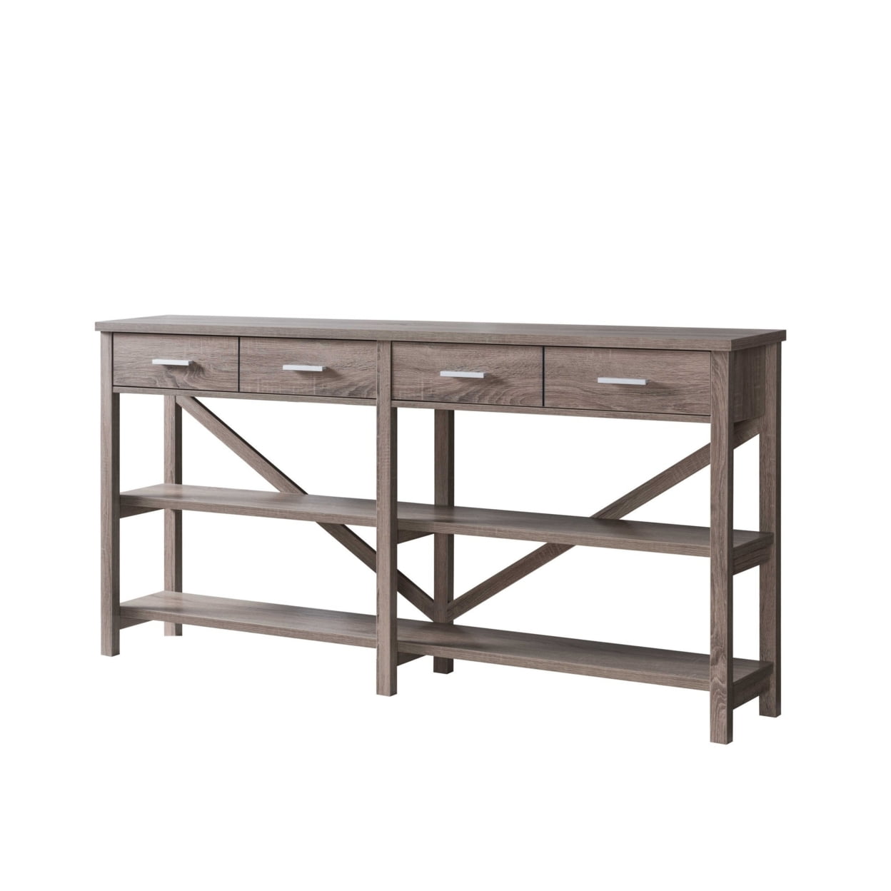 4 Drawer Wooden Console Table with Cross Hatch Back Design, Brown ...